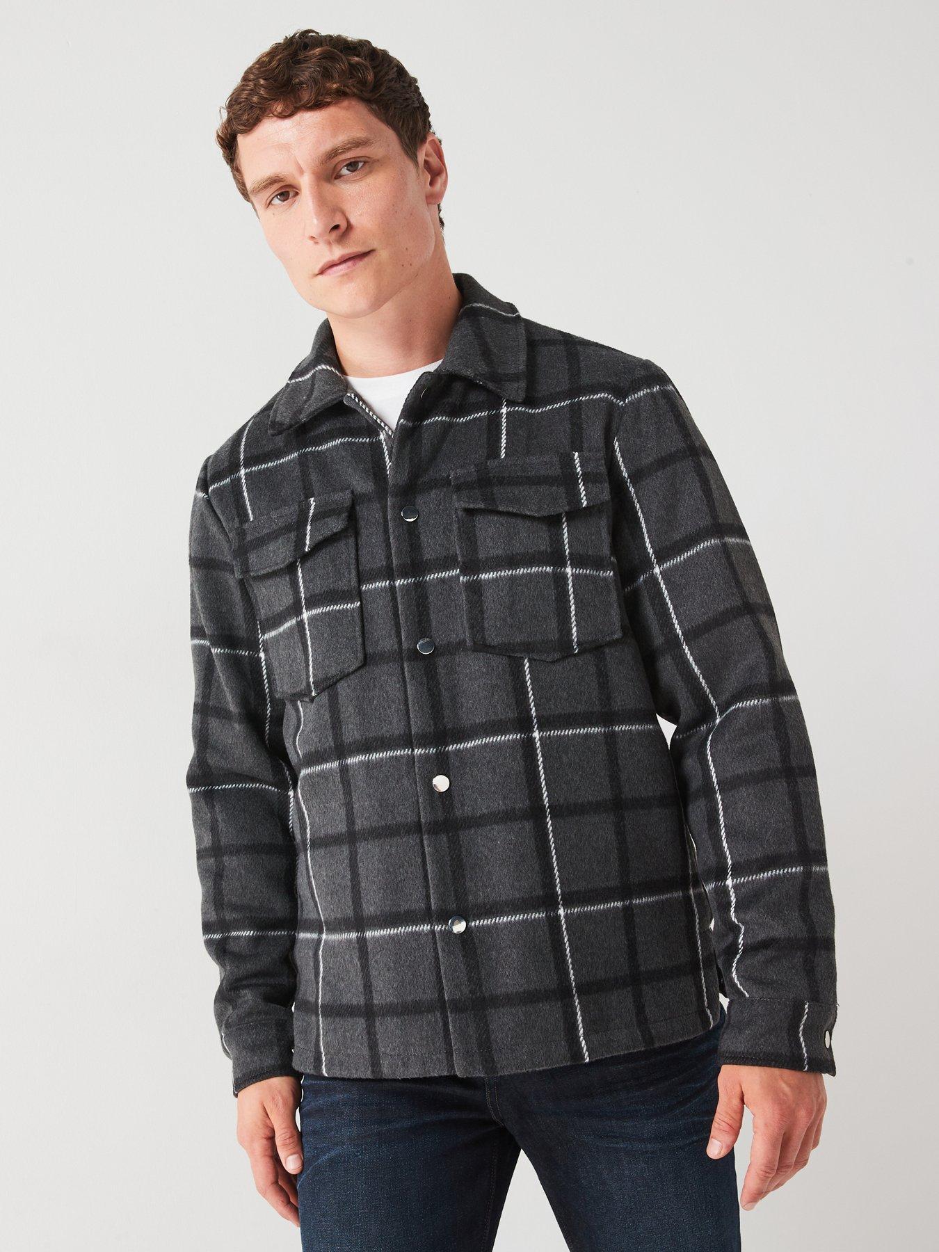 Very Man Check Shacket with Quilted Lining - Charcoal | Very