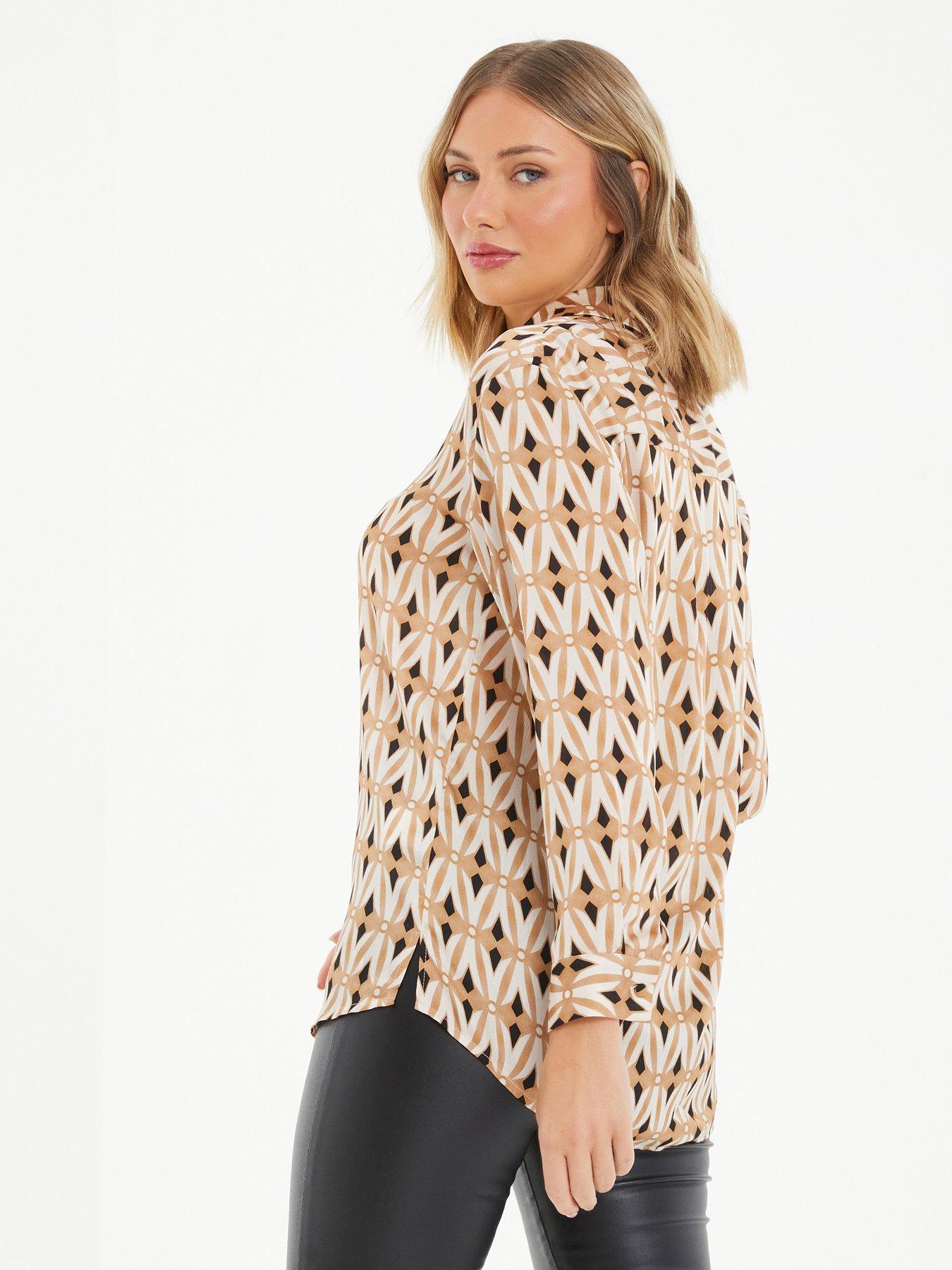 Quiz Camel Geometric Print Satin Shirt | Very