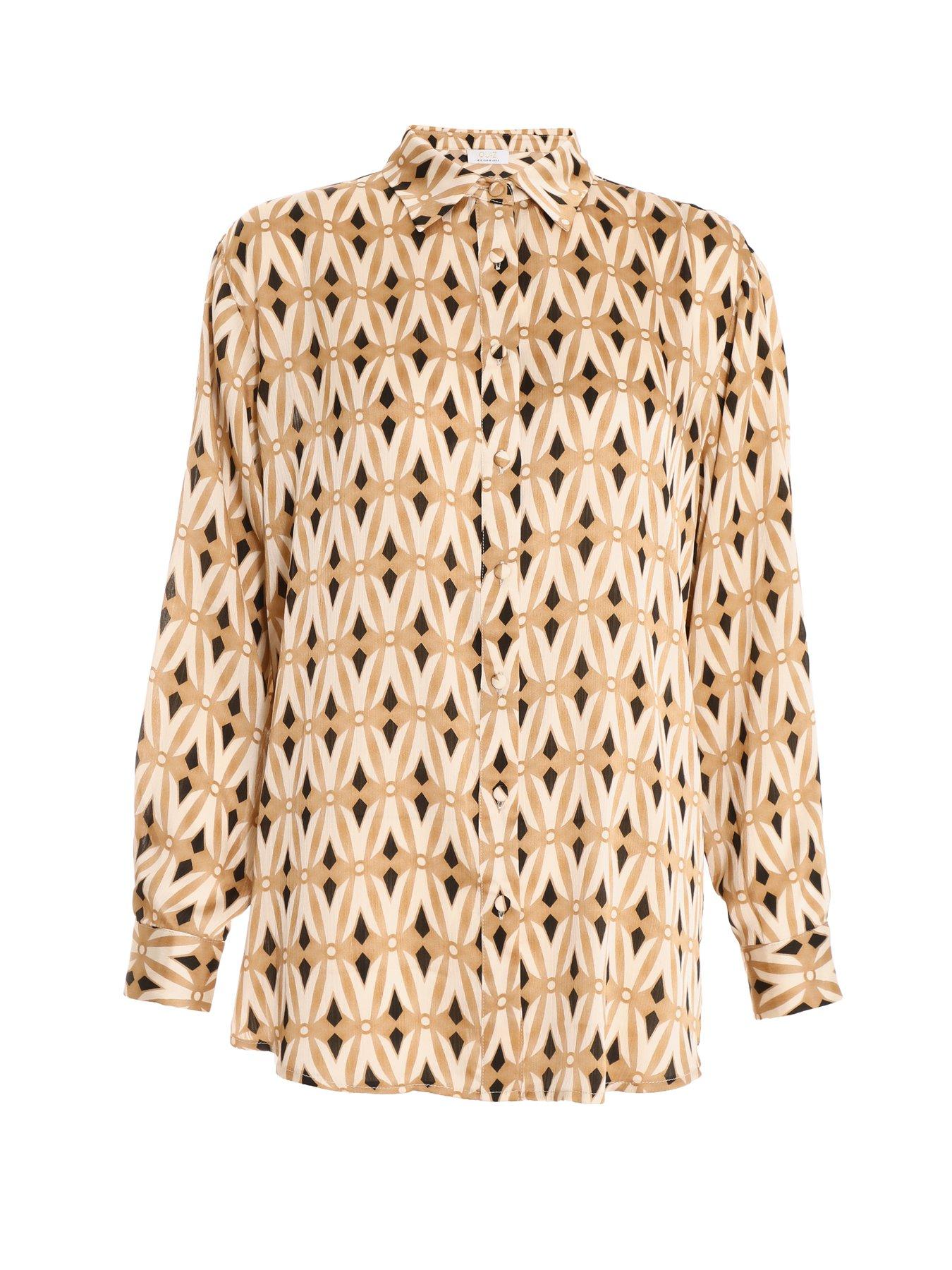 Quiz Camel Geometric Print Satin Shirt | Very