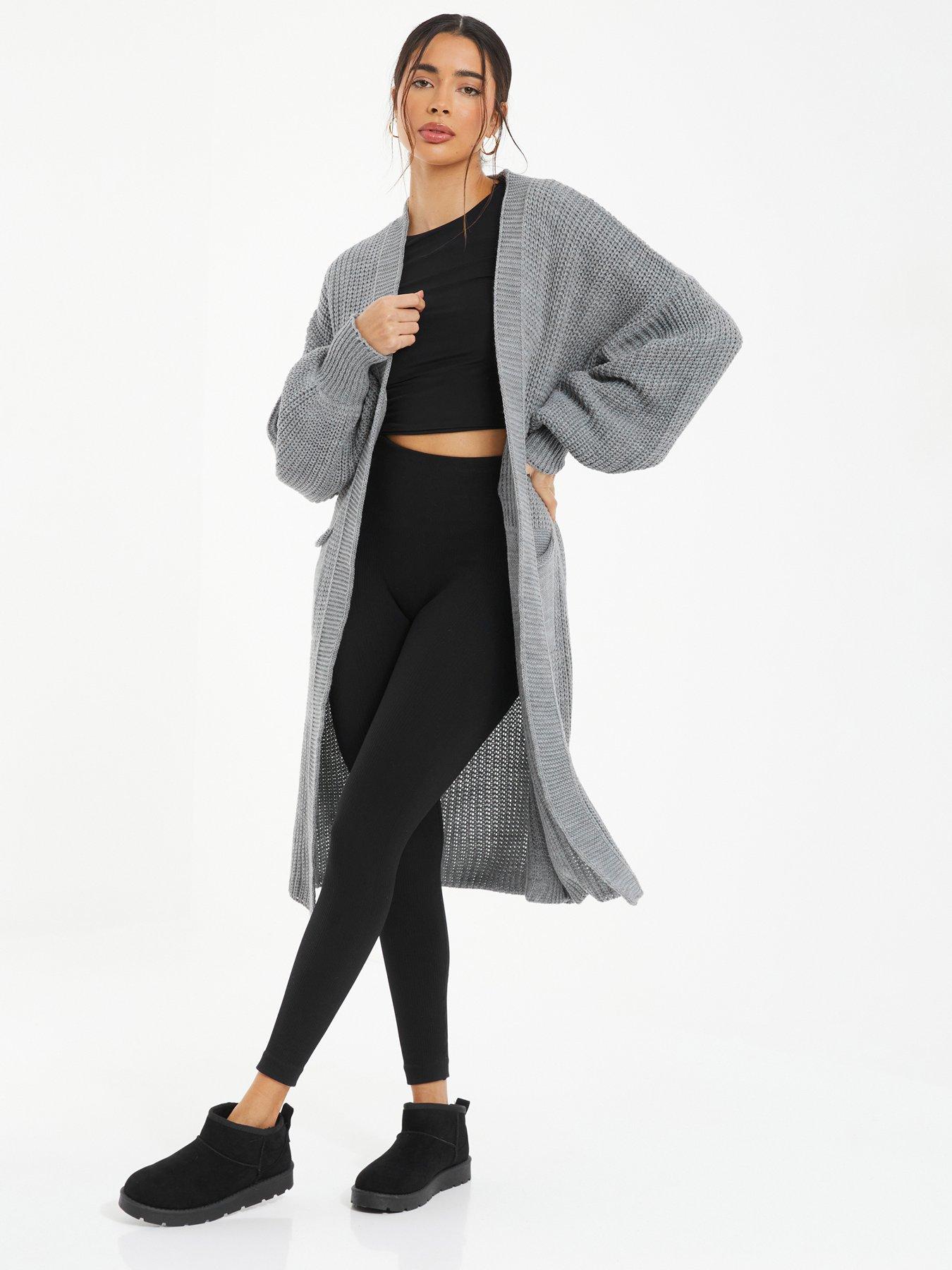 Quiz Grey Long Knitted Cardigan | Very