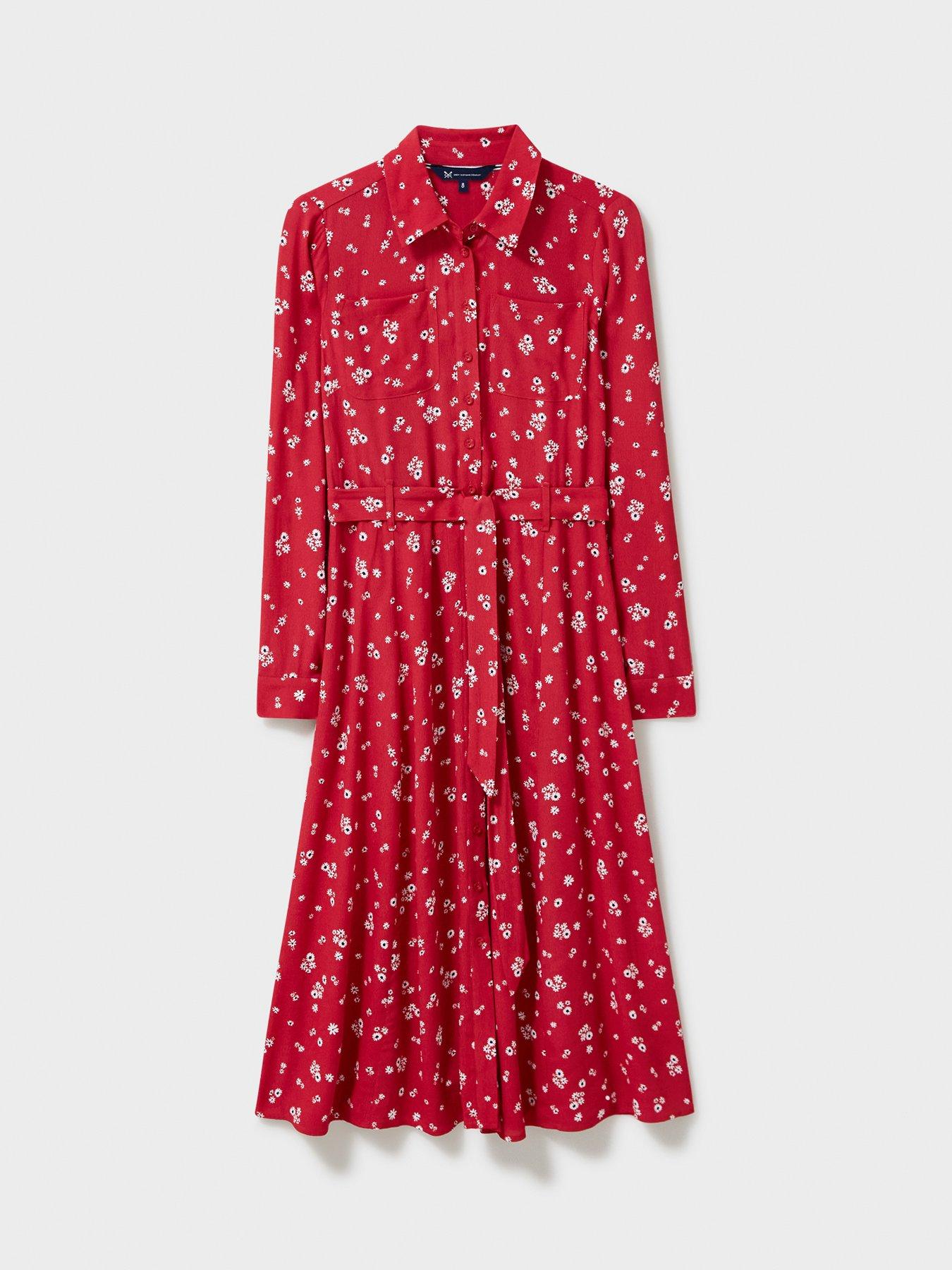 Crew Clothing Sienna Tie Waist Shirt Dress Red Uk