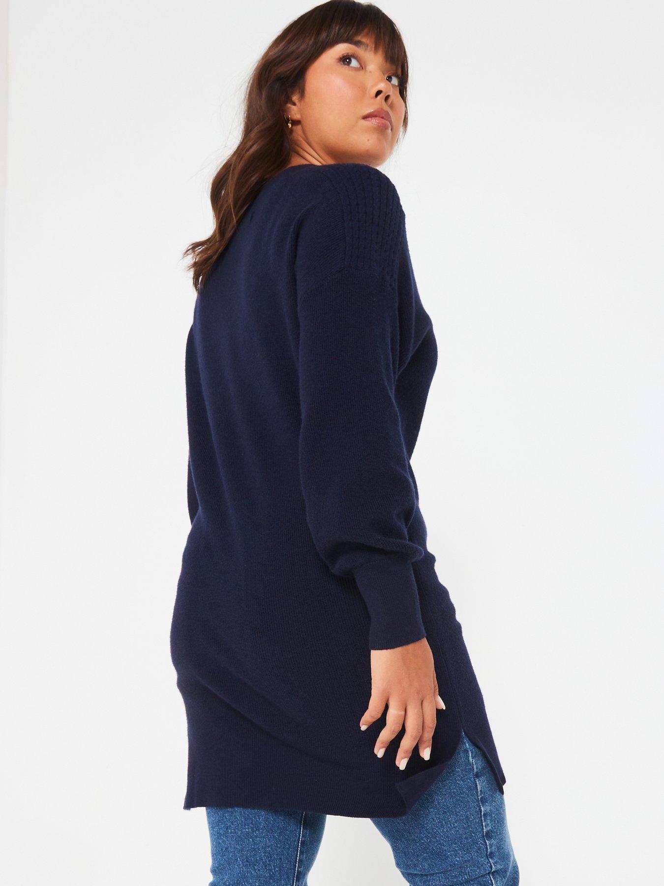 V by Very Curve Slash Neck Longline Jumper - Navy | Very