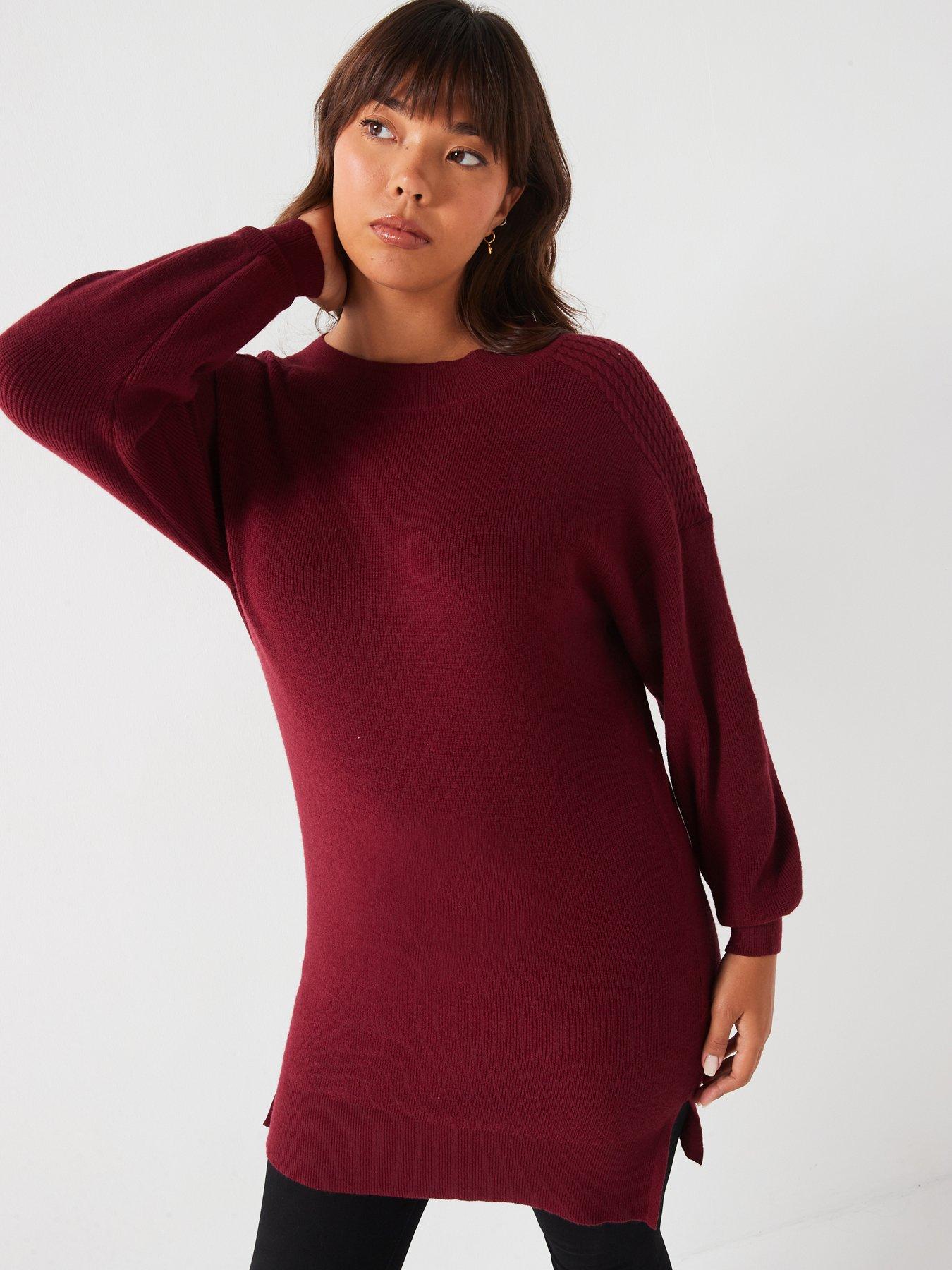V by Very Curve Slash Neck Longline Jumper - Berry | Very