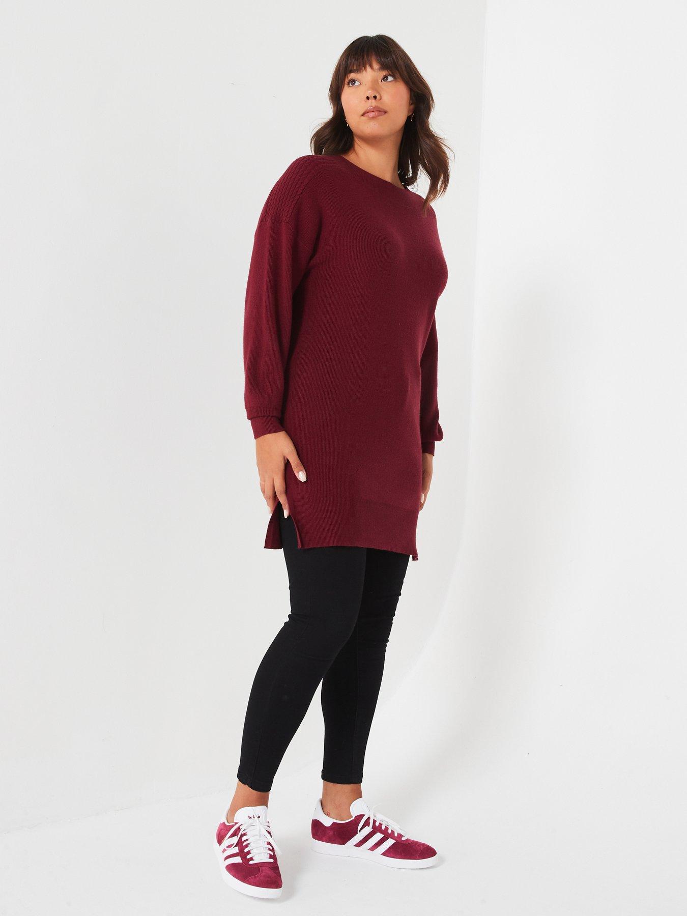 V by Very Curve Slash Neck Longline Jumper - Berry | Very