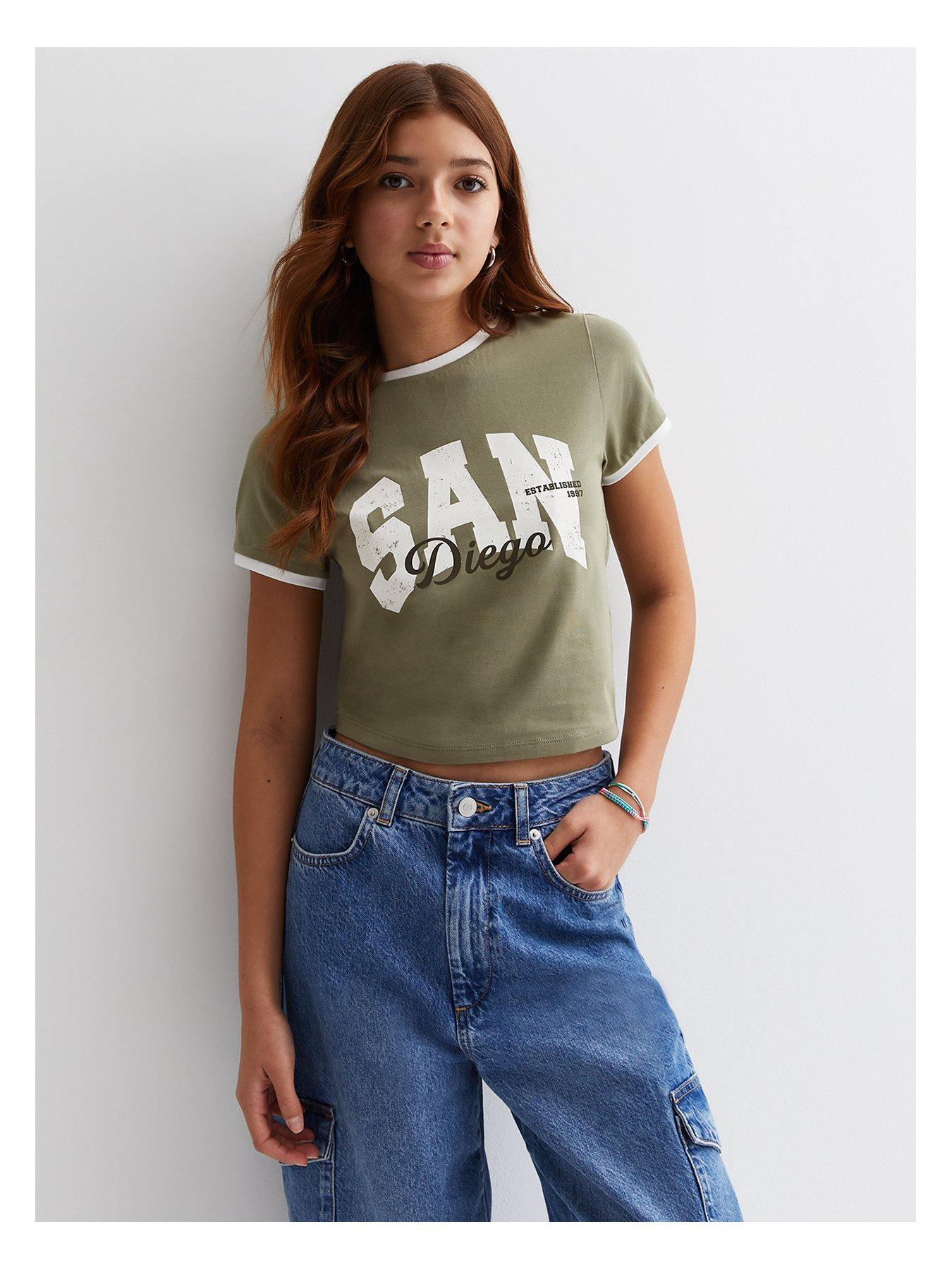 New Look 915 Girls Olive San Diego Logo Ringer T-Shirt | Very.co.uk