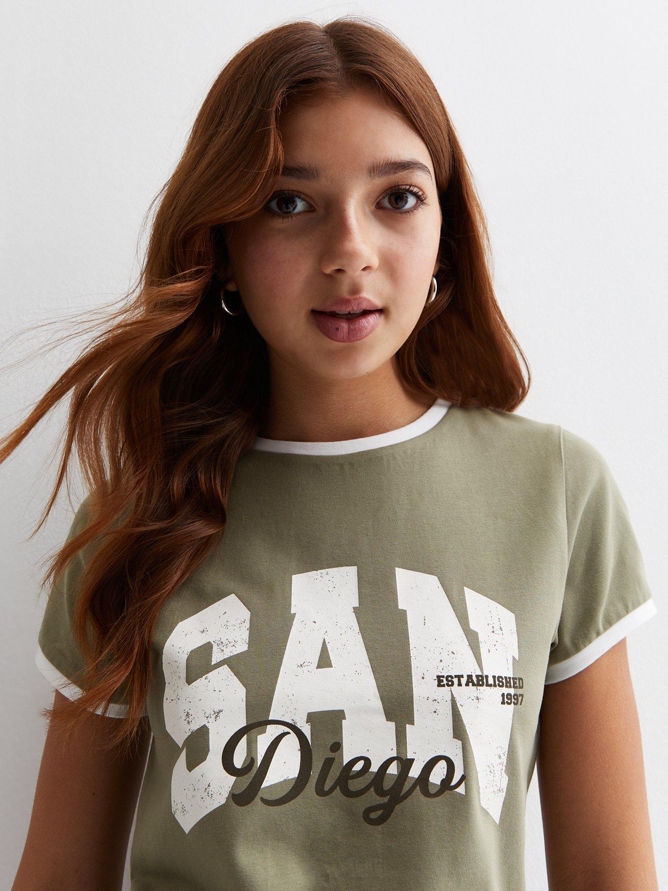 New Look 915 Girls Olive San Diego Logo Ringer T-Shirt | Very.co.uk