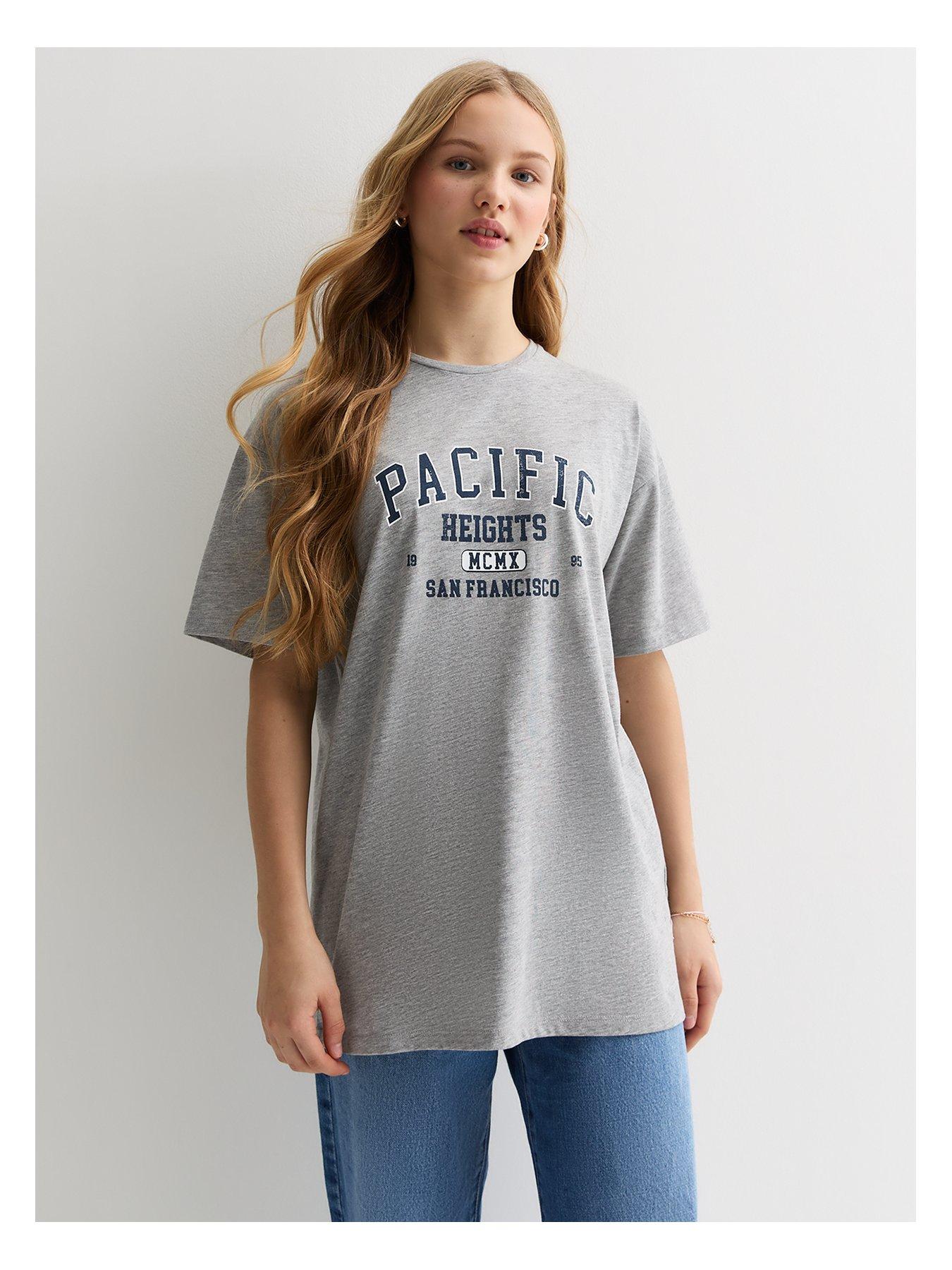 New Look 915 Girls Grey Pacific Heights Logo Longline T-Shirt | Very.co.uk