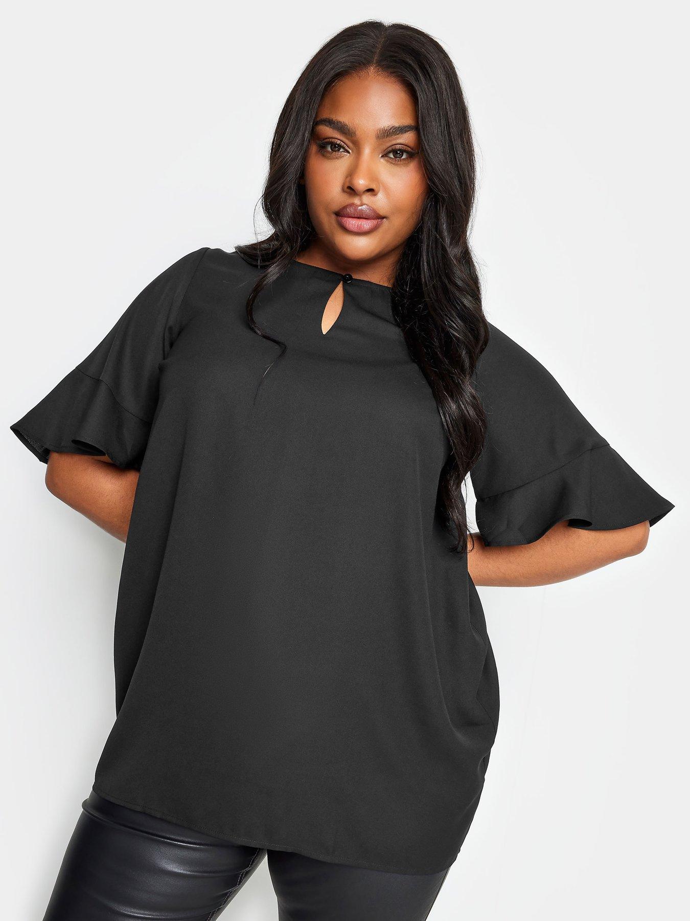 Yours Curve Frill Slv Keyhole Tunic Black | Very