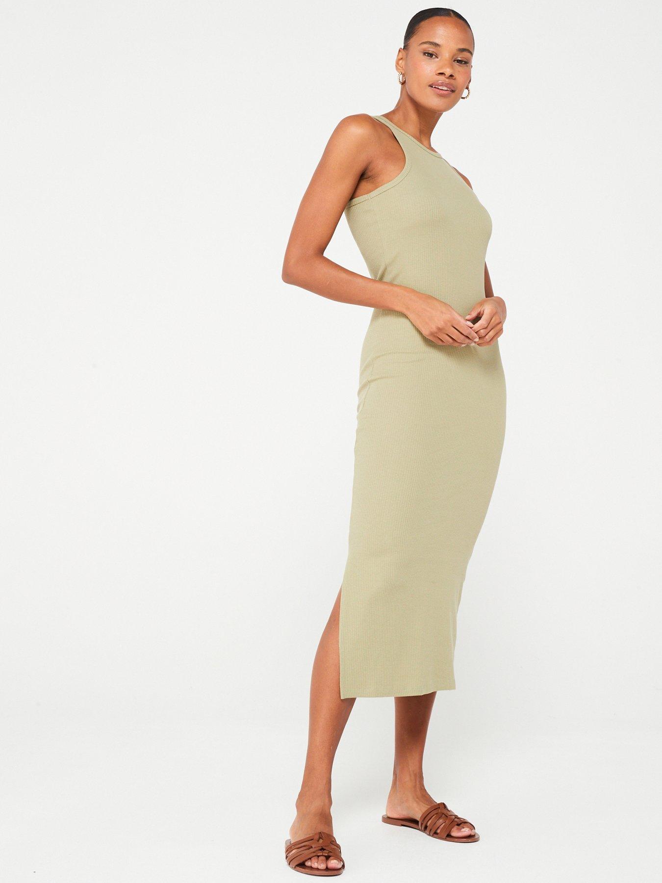 Pieces Cotton Sleeveless Bodycon Midi Dress Green Uk