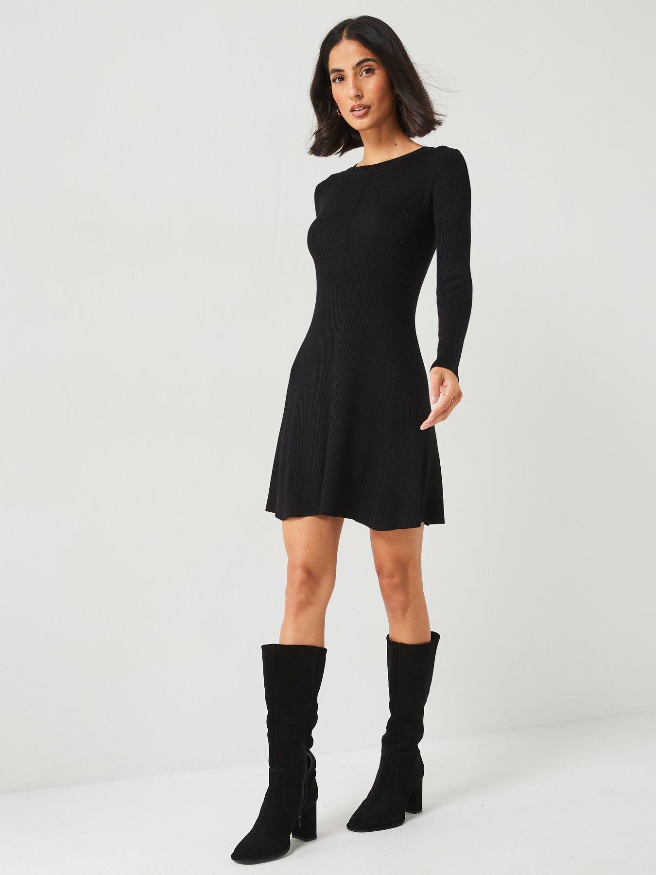 V by Very Fit & Flare Seam Mini Dress - Black | Very