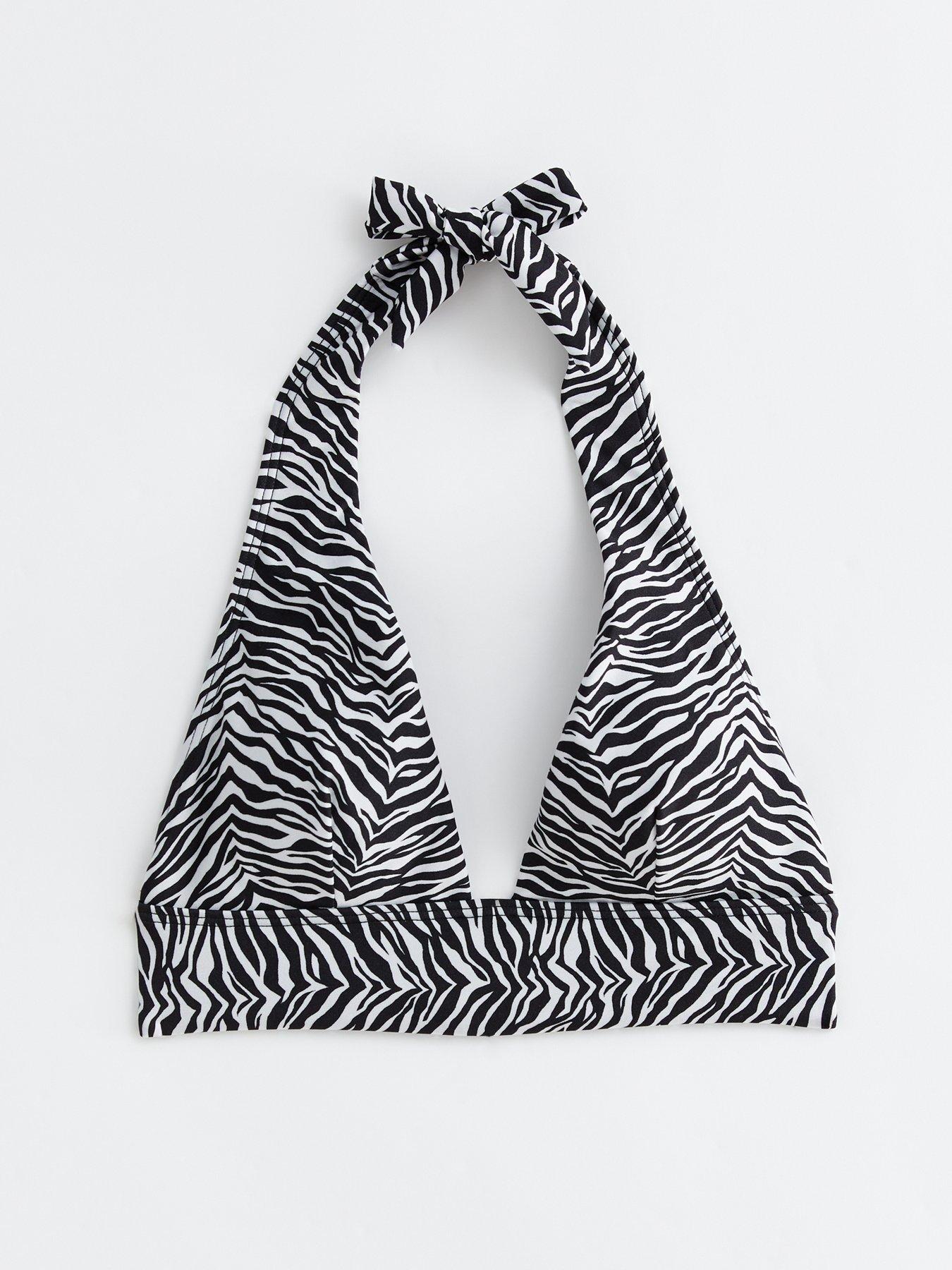 New Look Black Zebra Print Halter Neck Bikini Top Uk