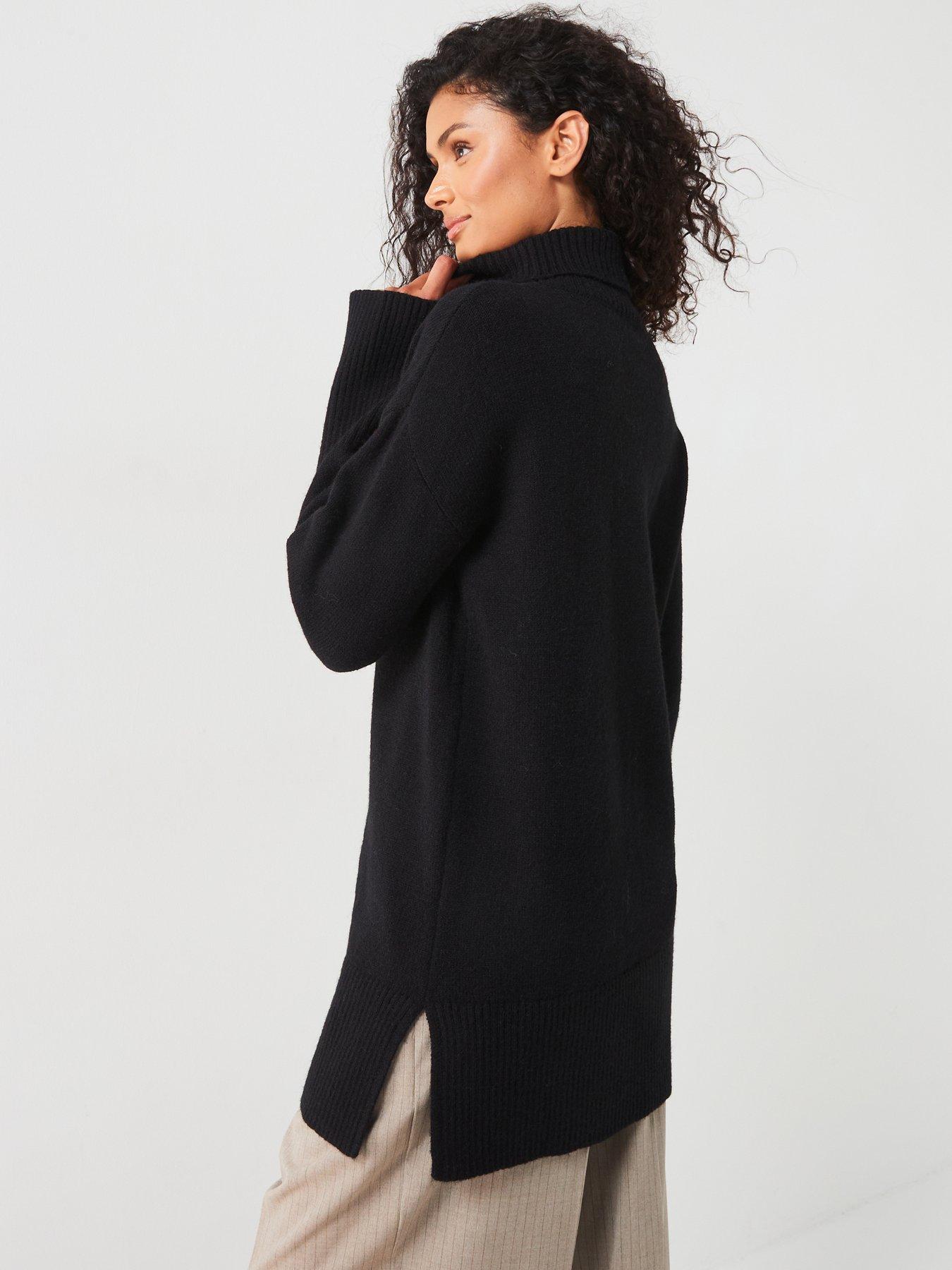 V by Very Roll Neck Deep Rib Longline Jumper - Black | Very