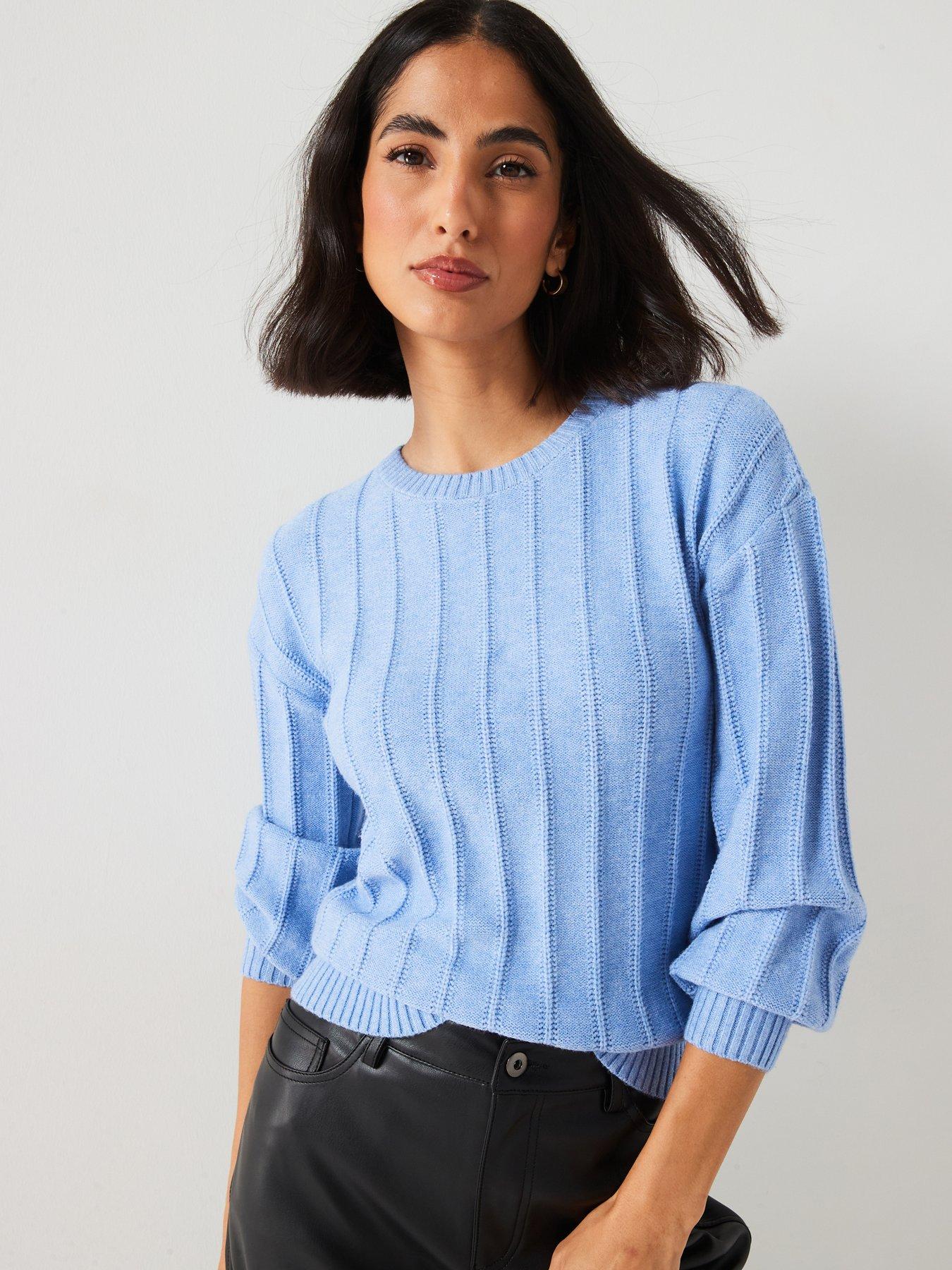 Everyday Crew Neck Ribbed Jumper - Blue | Very