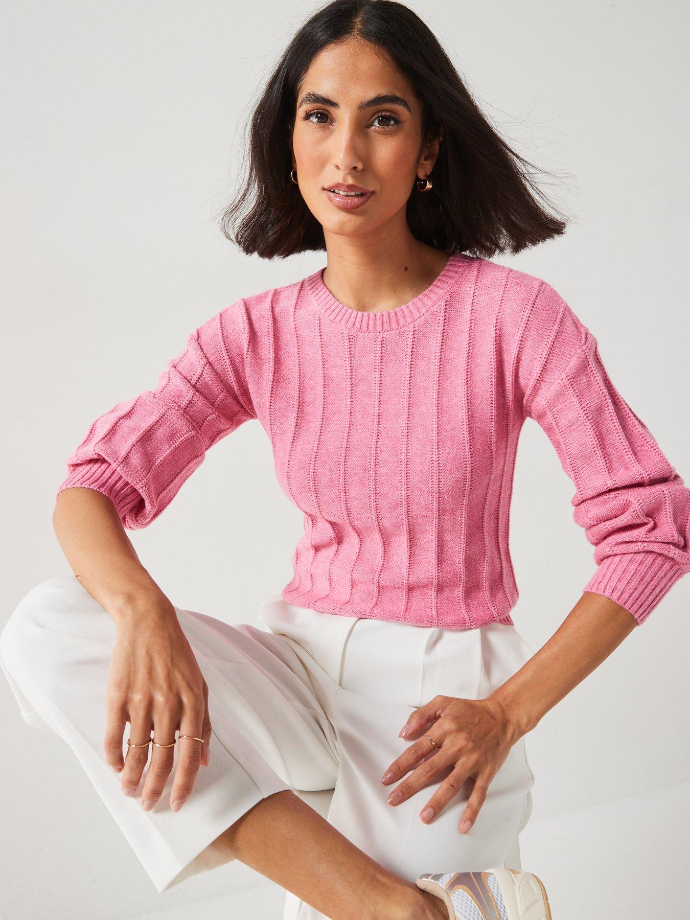 Everyday Crew Neck Ribbed Jumper - Pink | Very