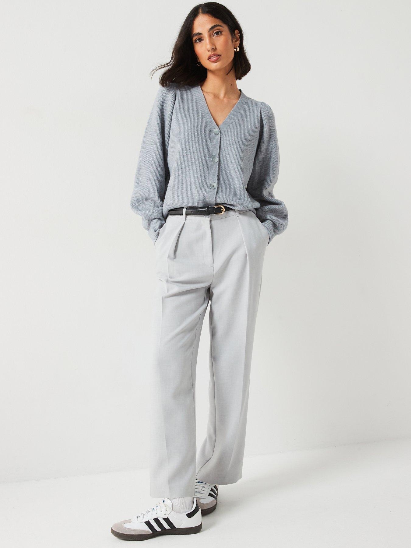 V by Very Rib V Neck Cardigan with Wool - Grey | Very