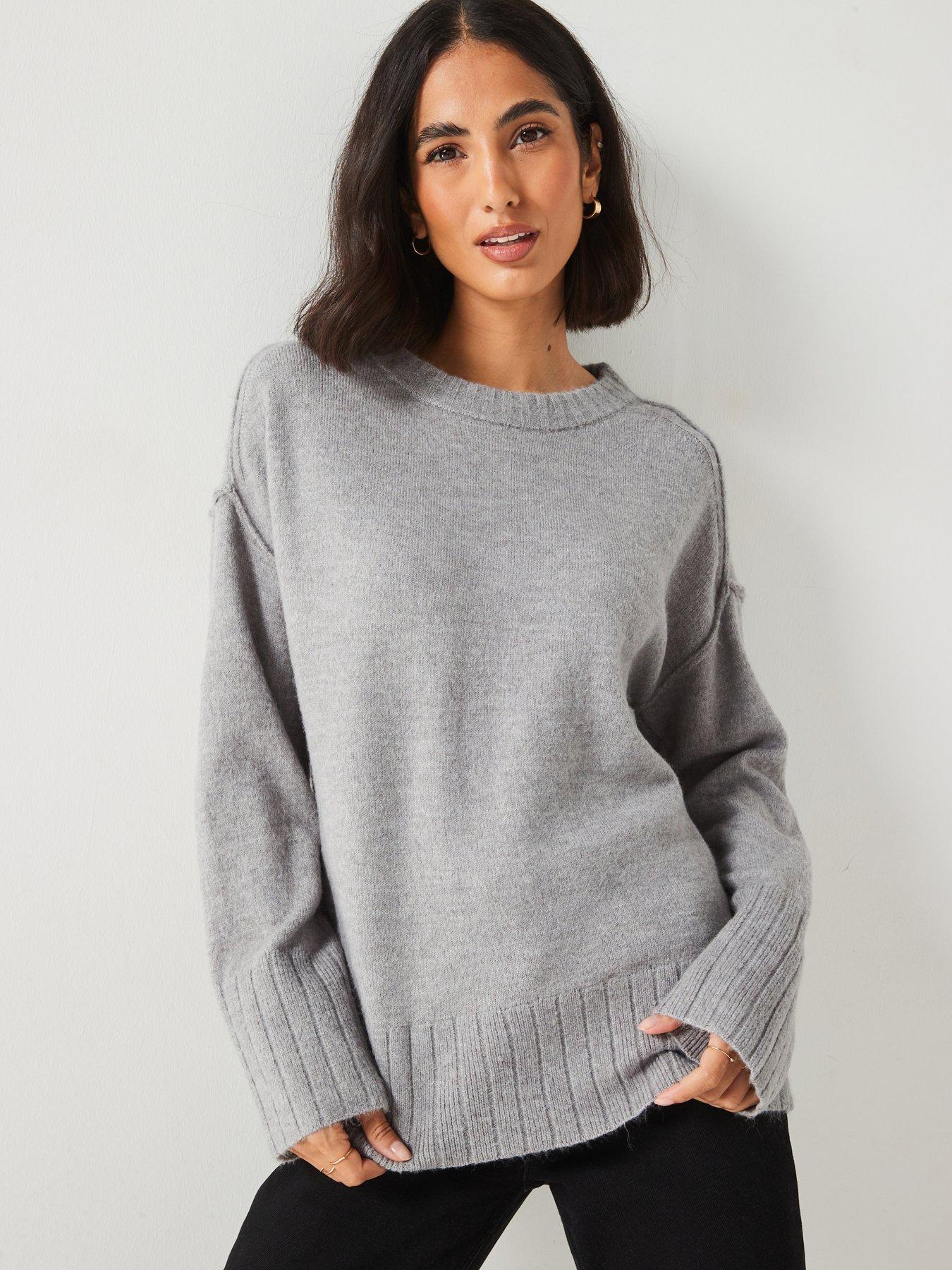 V by Very Crew Neck Drop Shoulder Jumper - Grey | Very