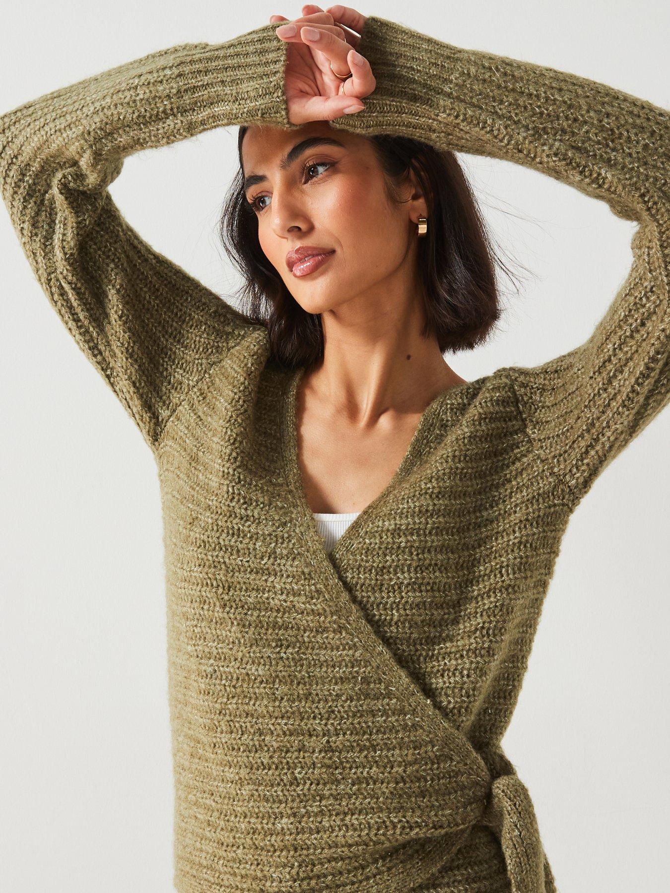 V by Very Knitted Wrap Textured Cardigan - Khaki | Very
