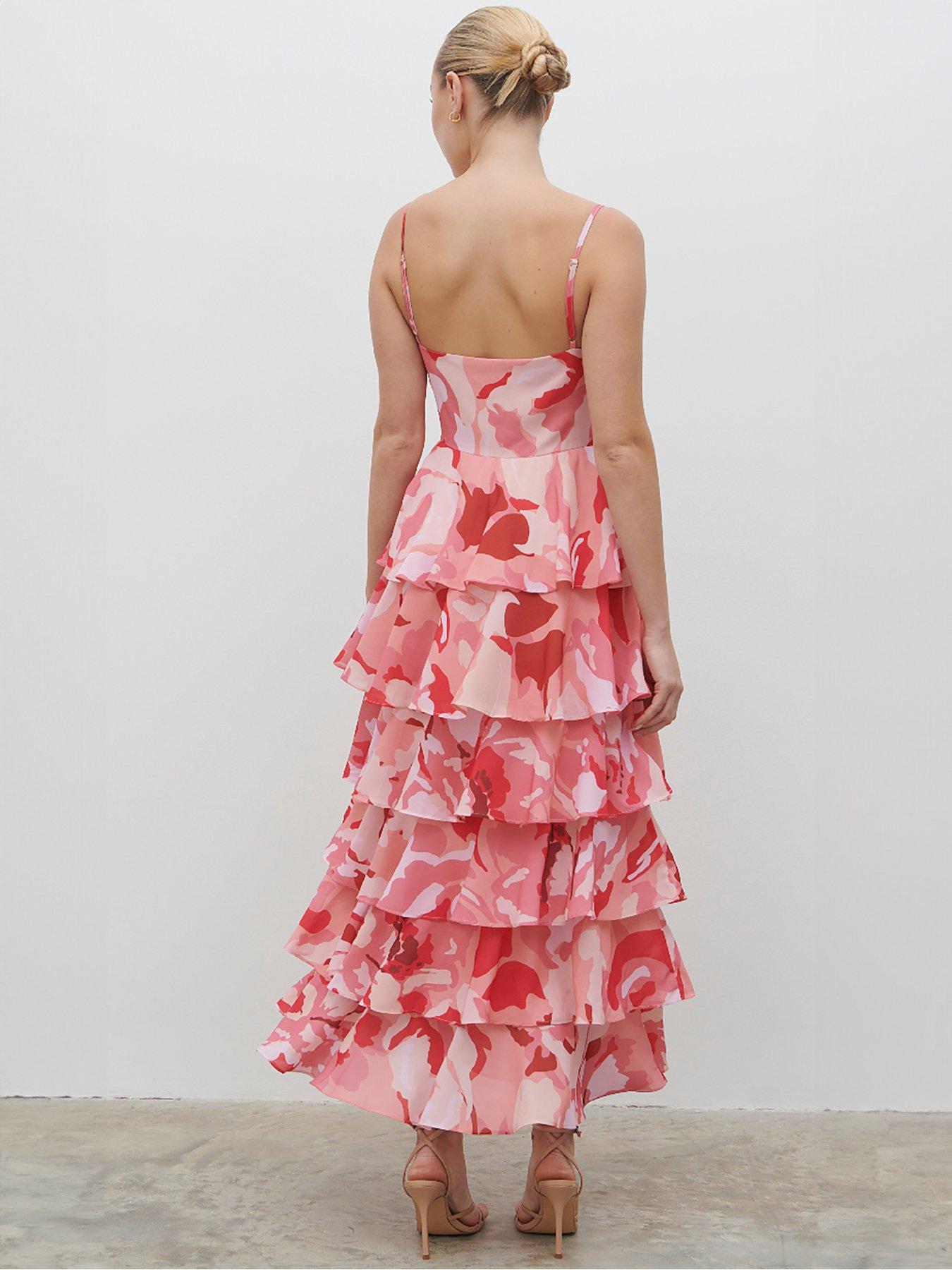 Pretty Lavish Lissy Ruffle Midaxi Dress Pink Uk