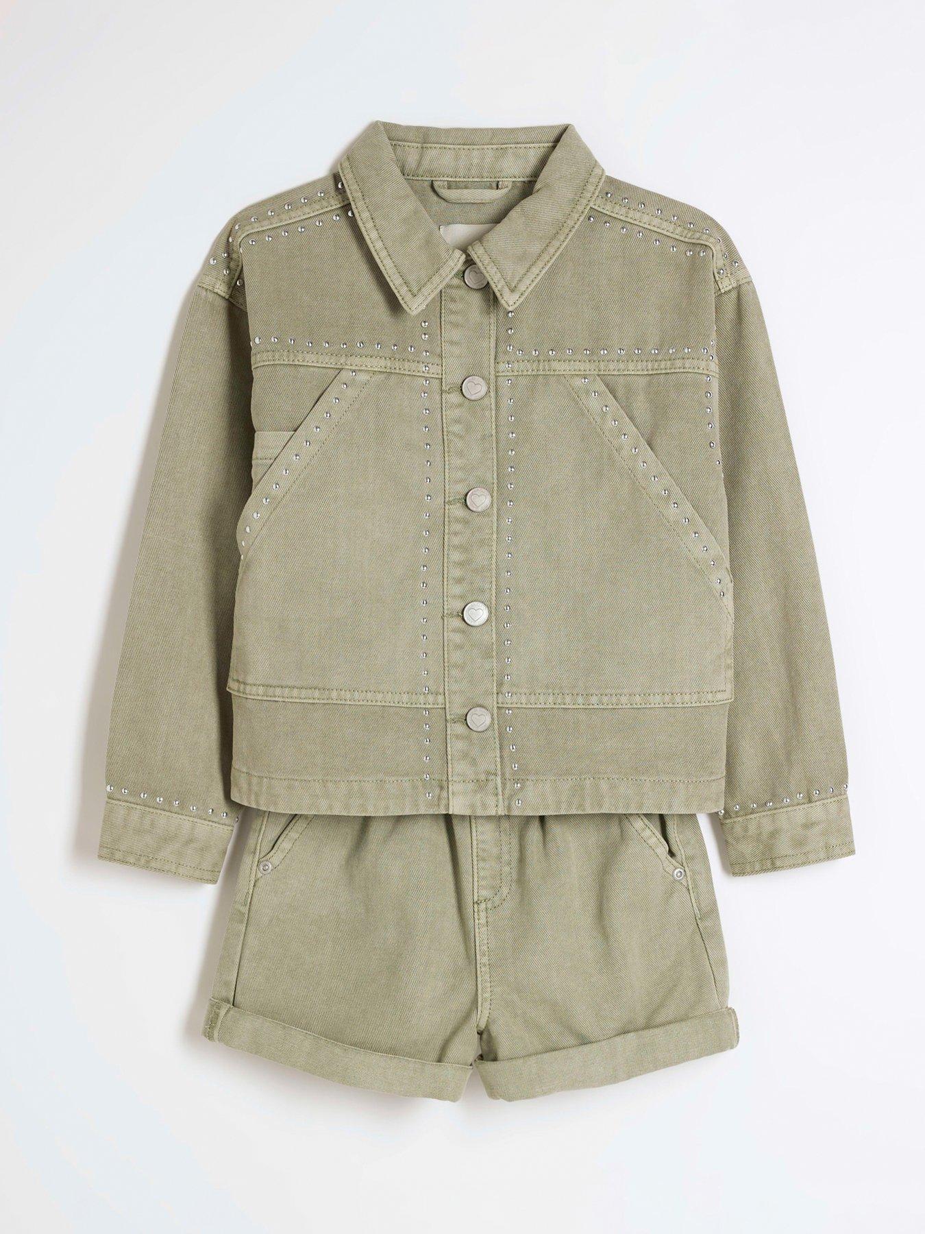 River Island Girls Denim Shacket And Shorts Set - Green | Very