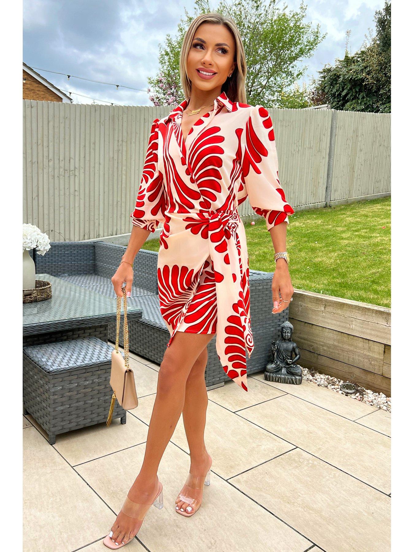 AX Paris Abstract Print Gathered Wrap Shirt Mini Dress - Burnt Orange ...