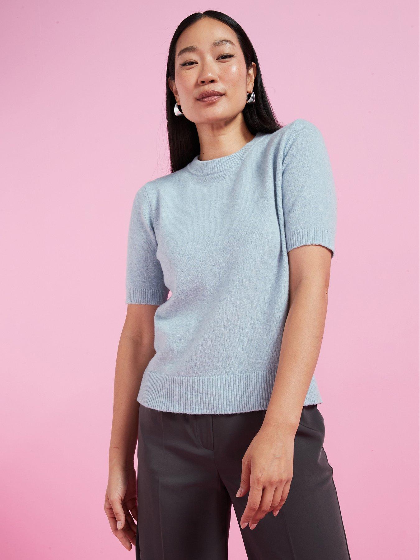 V by Very Short Sleeve Crew Neck Jumper with Wool - Light Blue | Very
