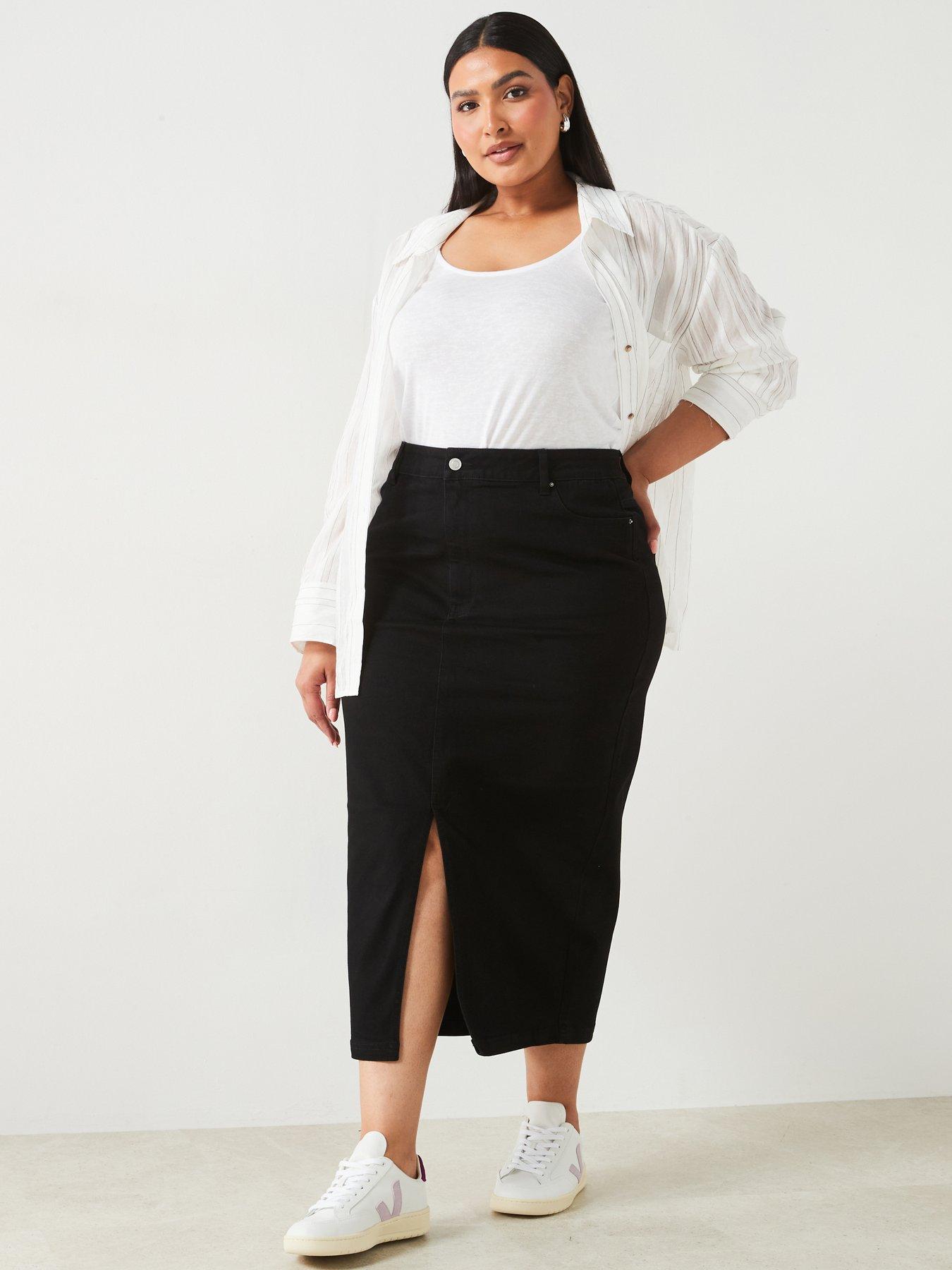 V by Very Curve Denim Utility Midi Skirt | Very