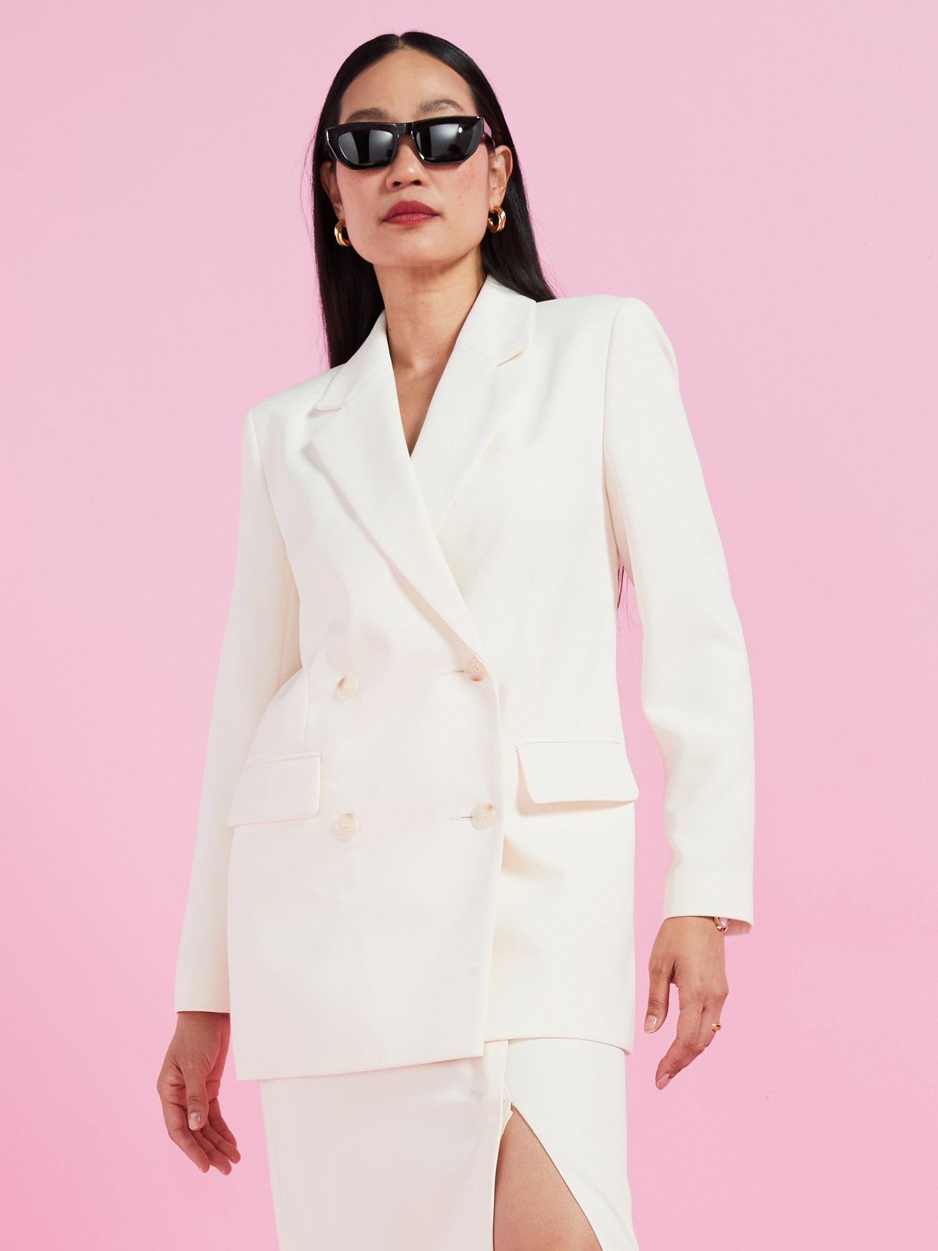 V by Very Oversized Double Breasted Longline Blazer- Cream | Very