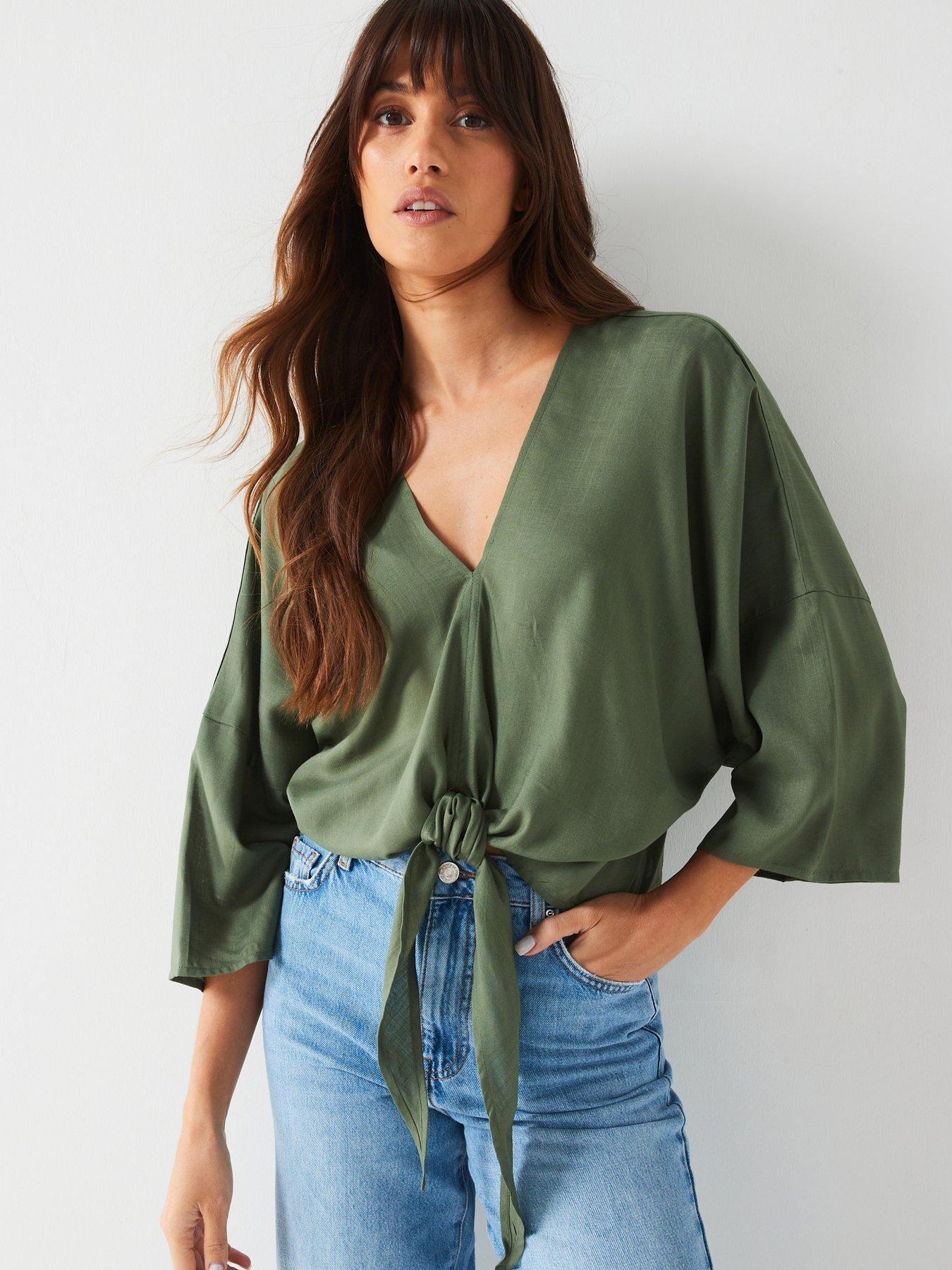 V by Very Tie Front Textured Blouse - Green | Very