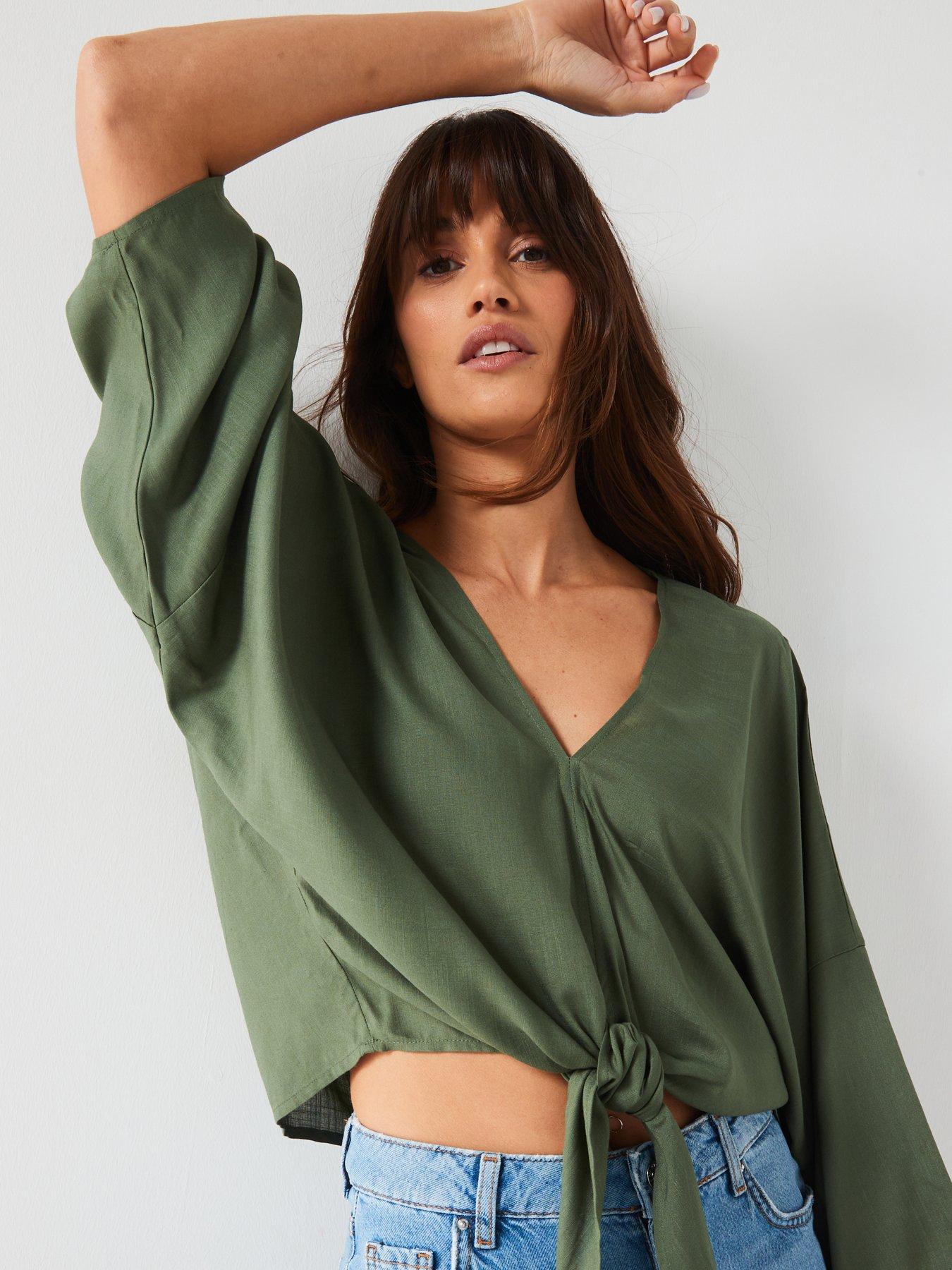 V by Very Tie Front Textured Blouse - Green | Very