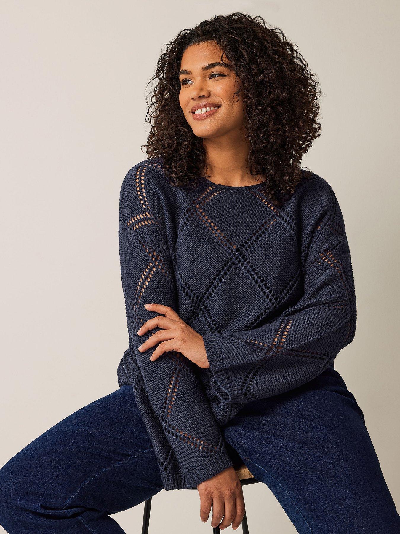 Evans Diamond Pointelle Jumper Navy | Very