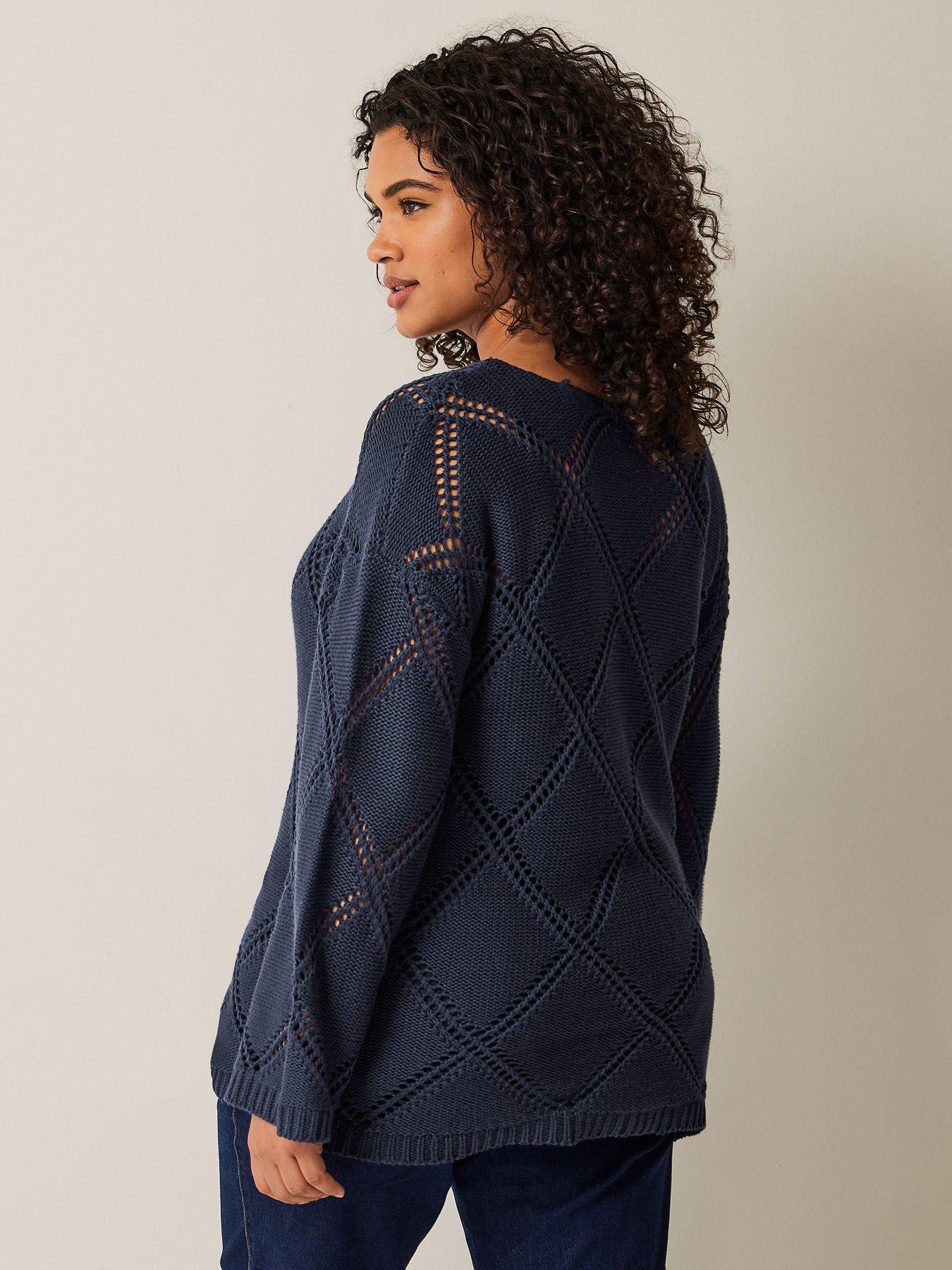 Evans Diamond Pointelle Jumper Navy | Very