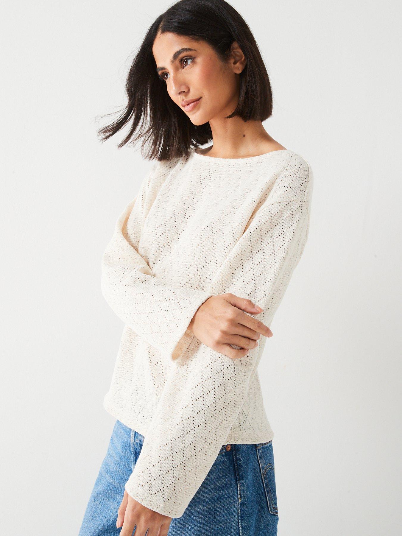 V By Very Long Sleeve Crochet Top Cream Uk