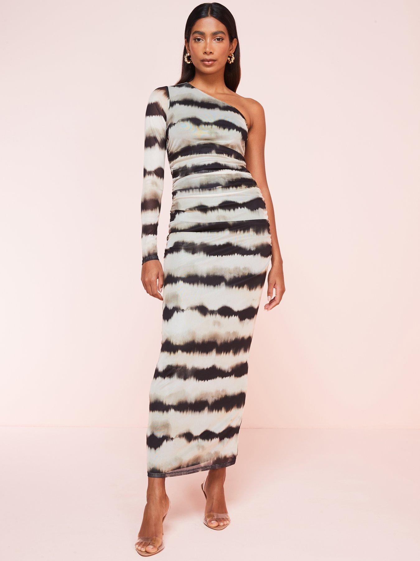 V by Very One Shoulder Mesh Dress - Mono | Very