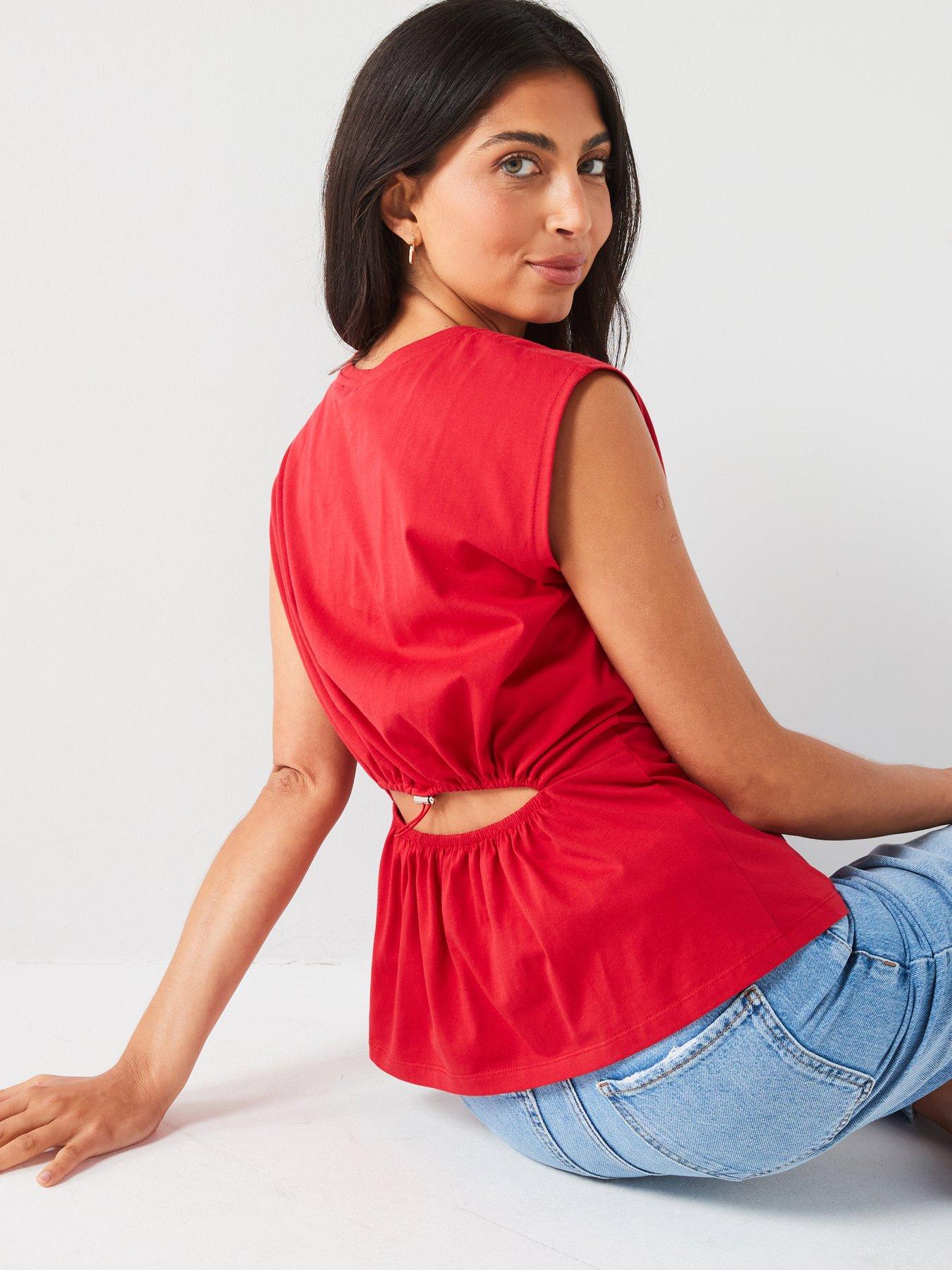 V by Very Elasticated Open Back Tshirt - Red | Very
