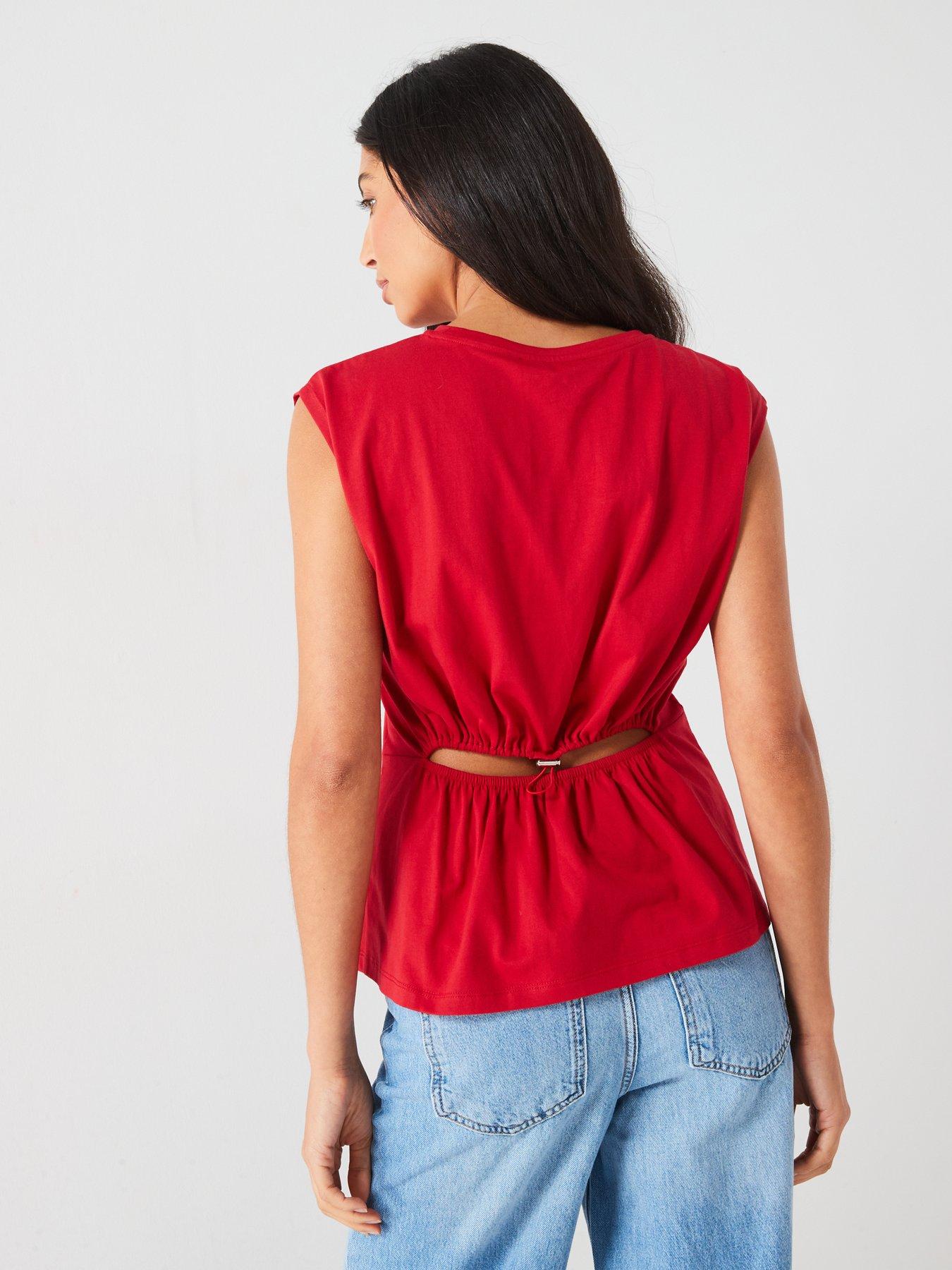 V by Very Elasticated Open Back Tshirt - Red | Very