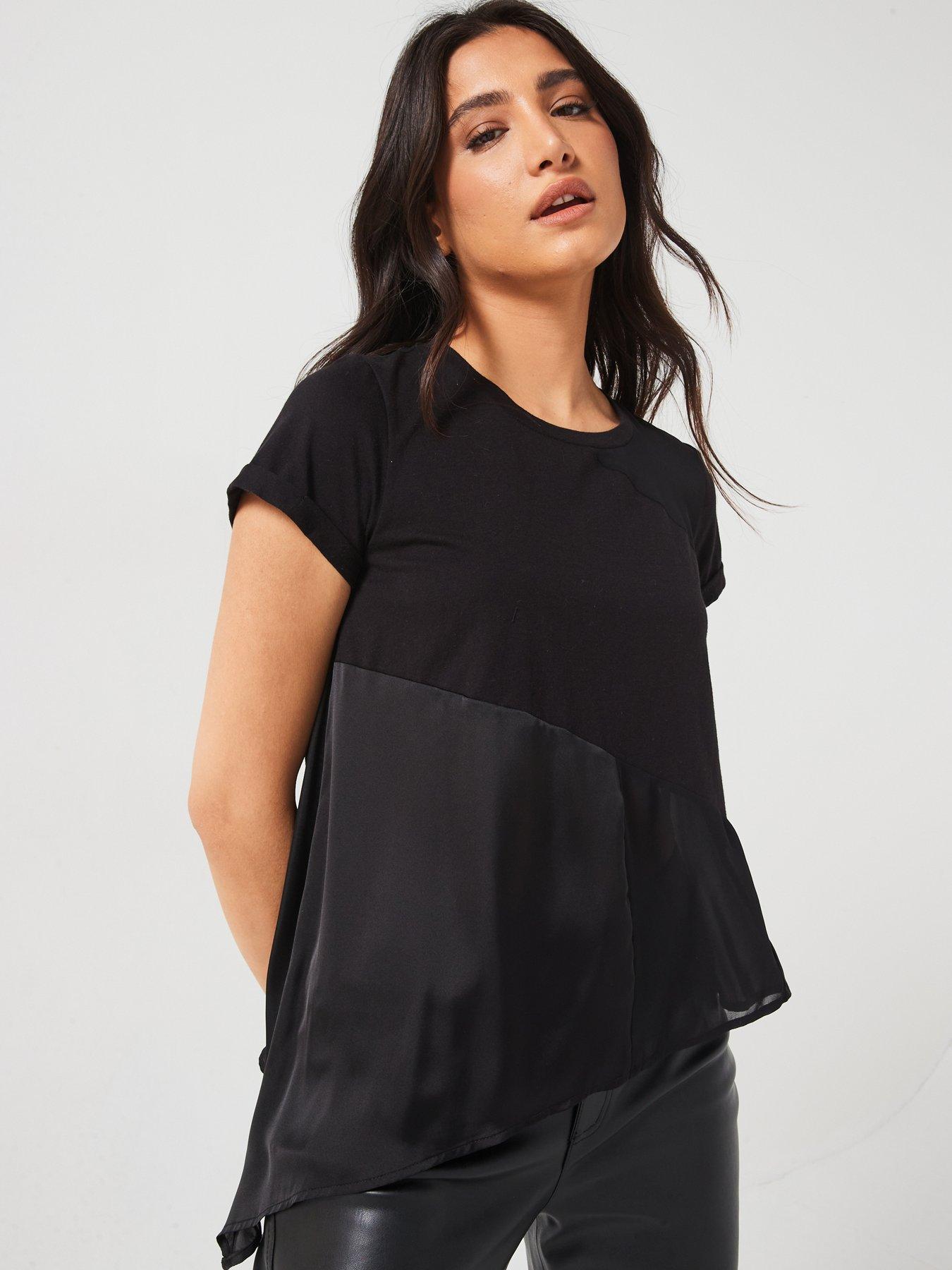 V by Very Woven Mix Top - Black | Very