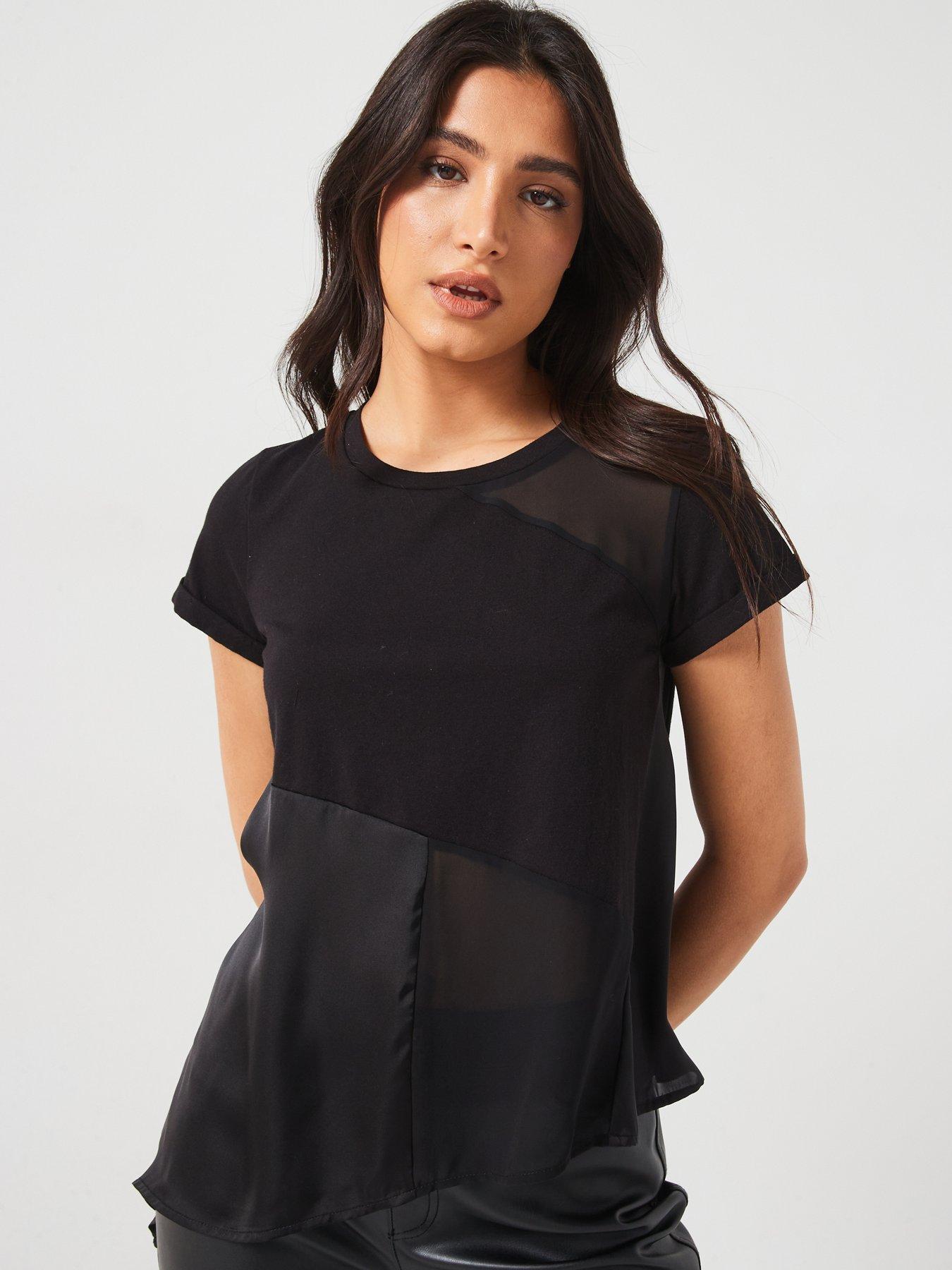 V by Very Woven Mix Top - Black | Very