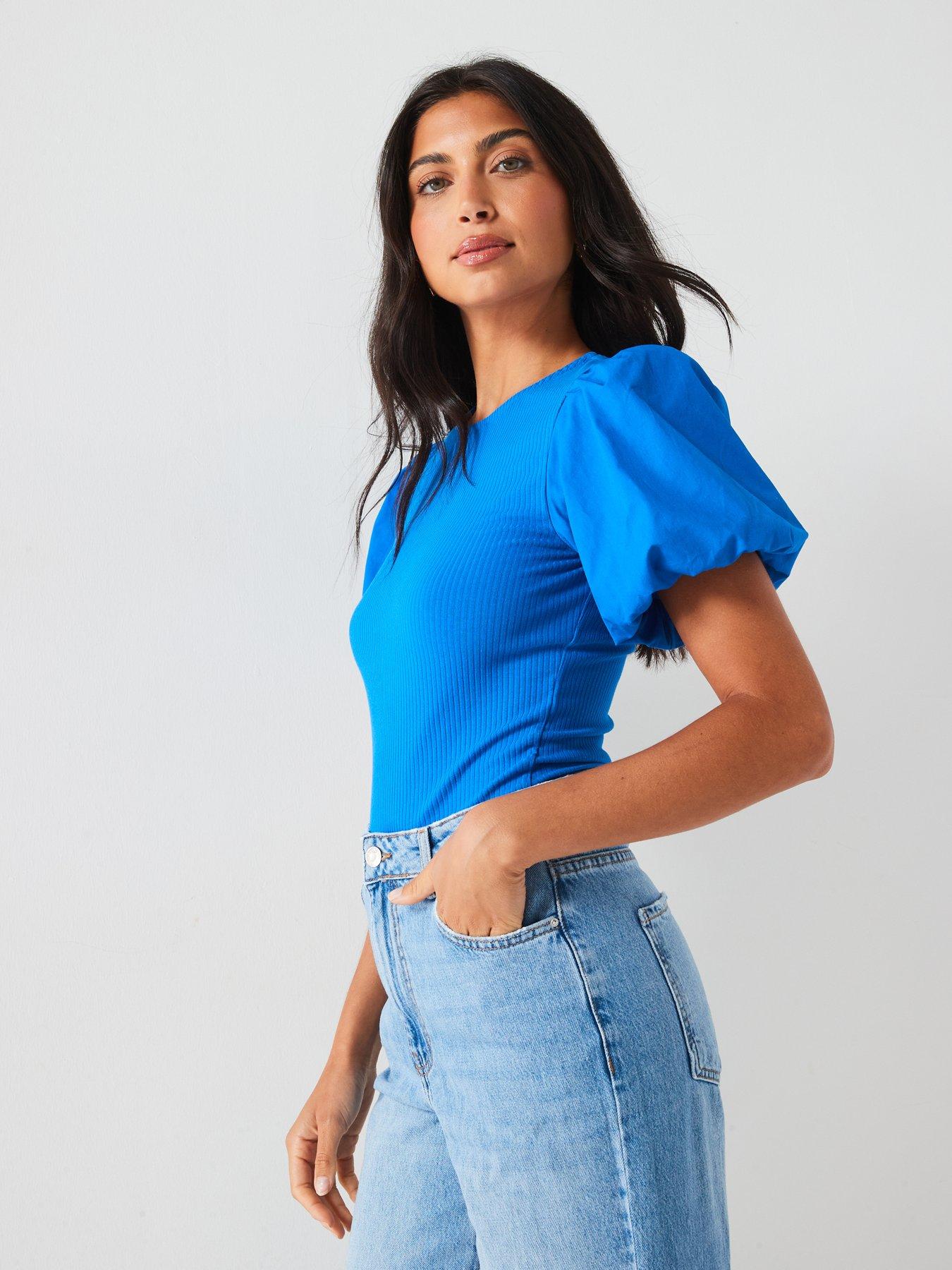 V by Very Puff Sleeve Top - Blue | Very