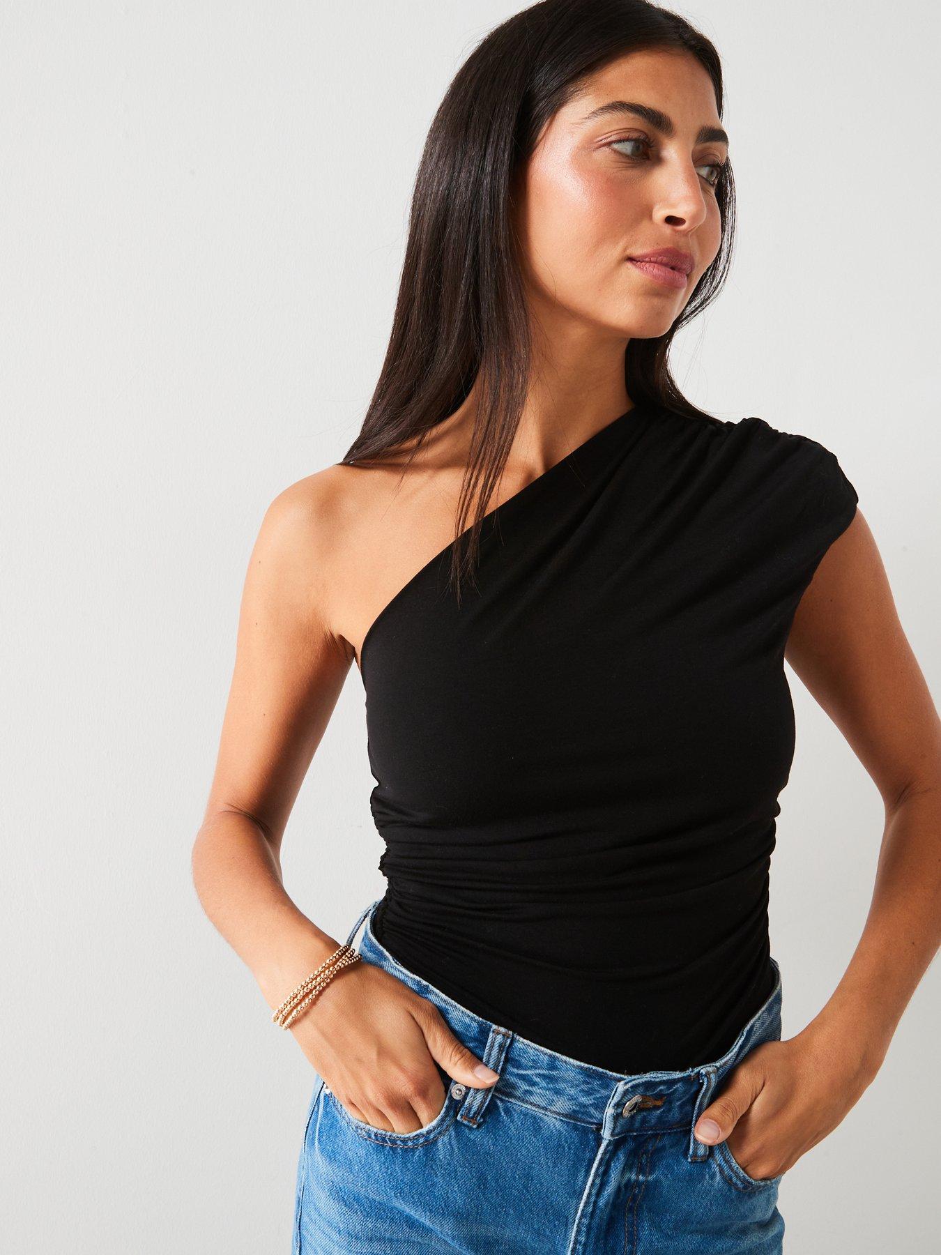 V by Very One Shoulder Drape Top - Black | Very