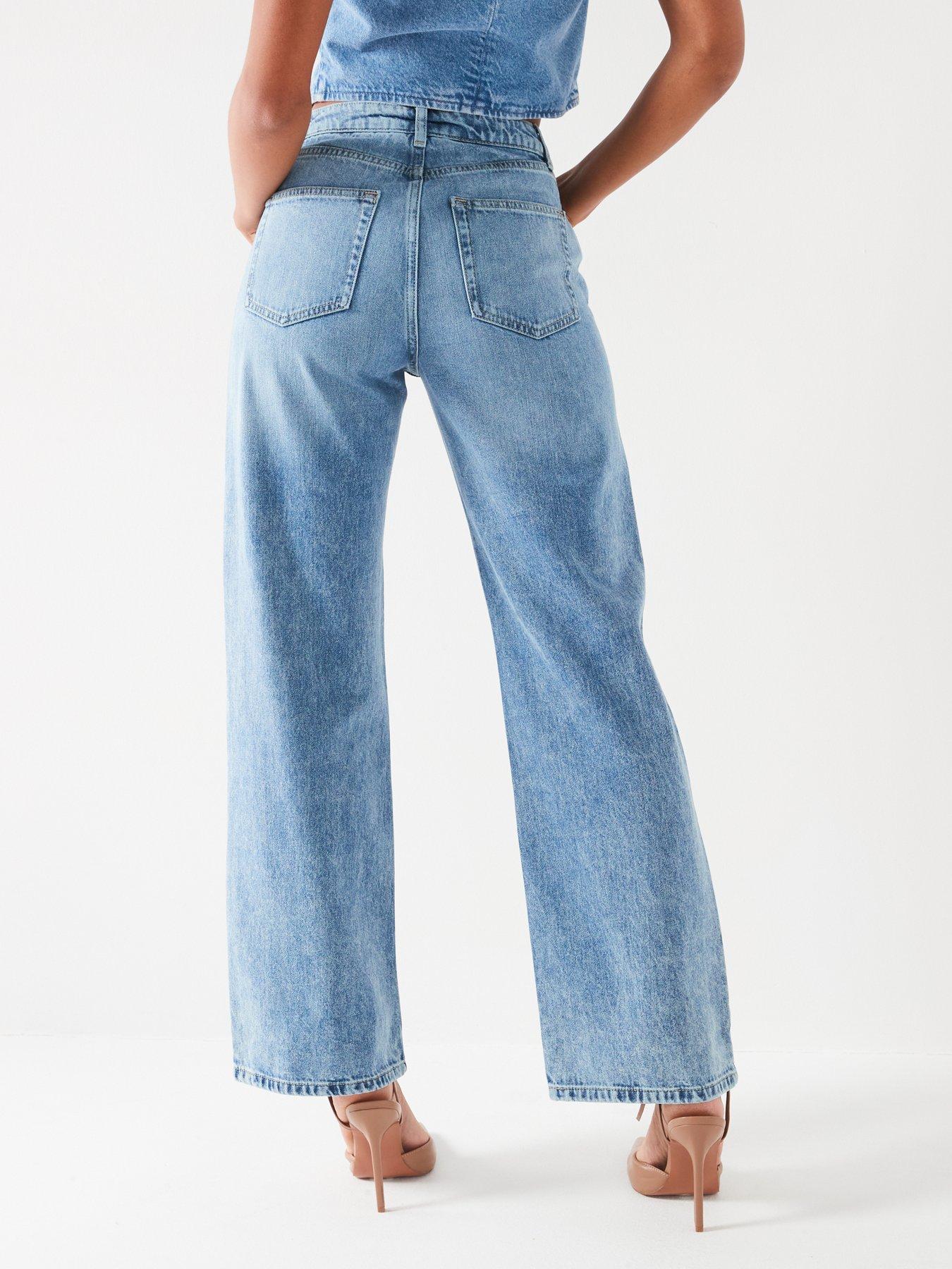 V by Very Wide Leg High Rise Jeans - Light Wash | Very
