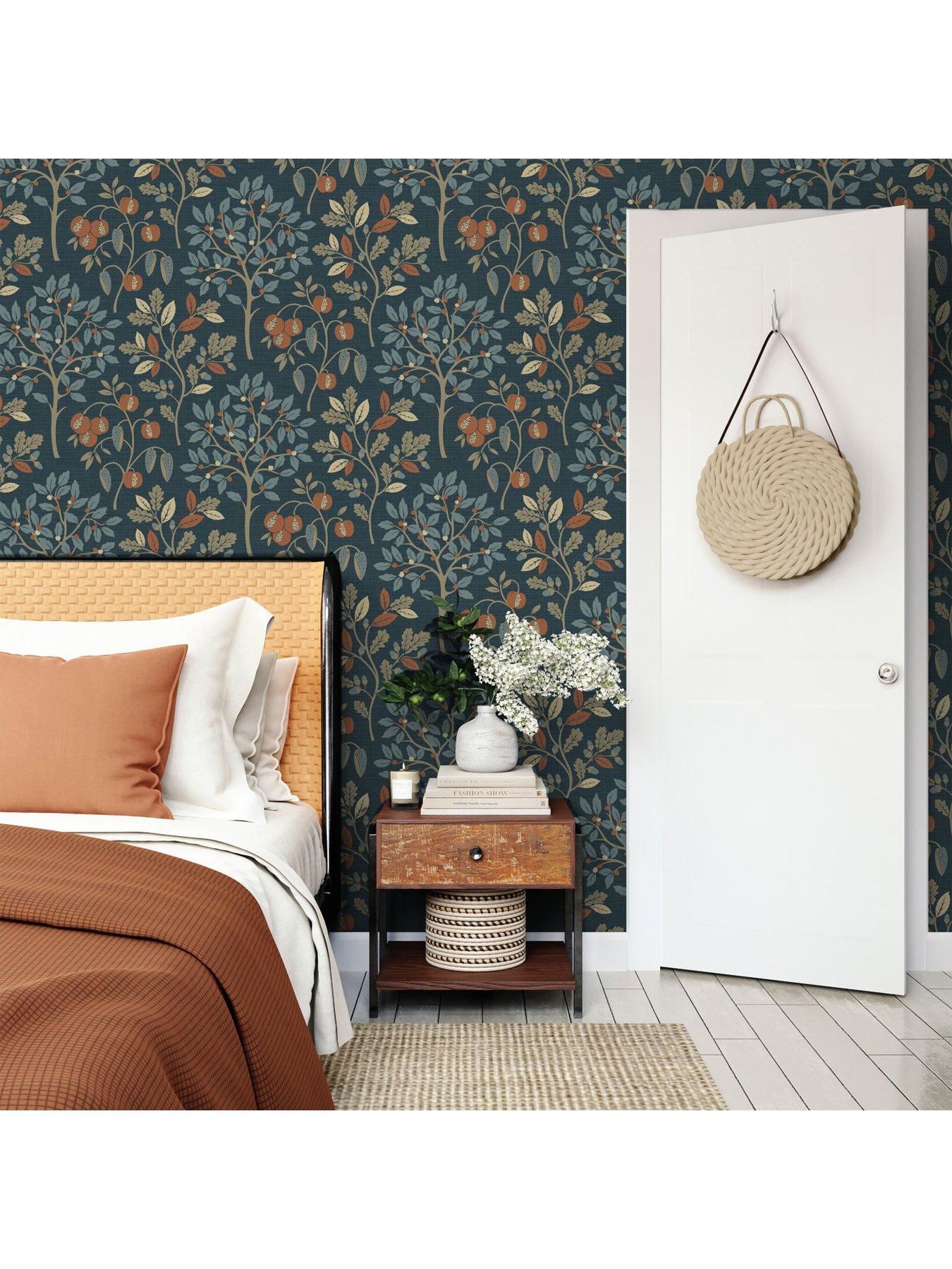 Fine Decor Rowan Autumn Trees Wallpaper in Navy | Very