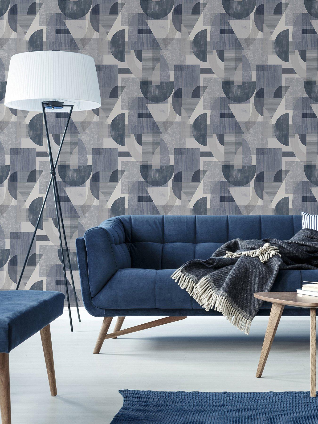Fresco Abstract Geo - Navy Wallpaper | Very