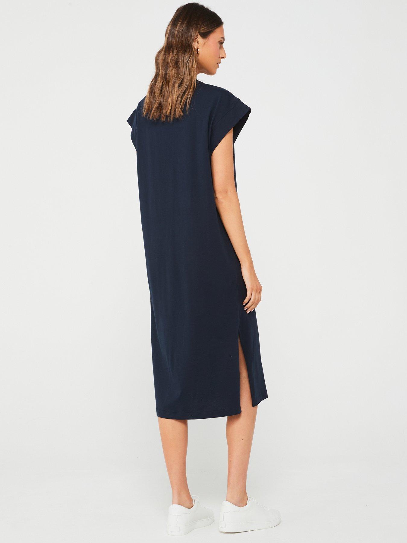 BOSS Edress Logo Jersey Midi Dress - Navy | Very