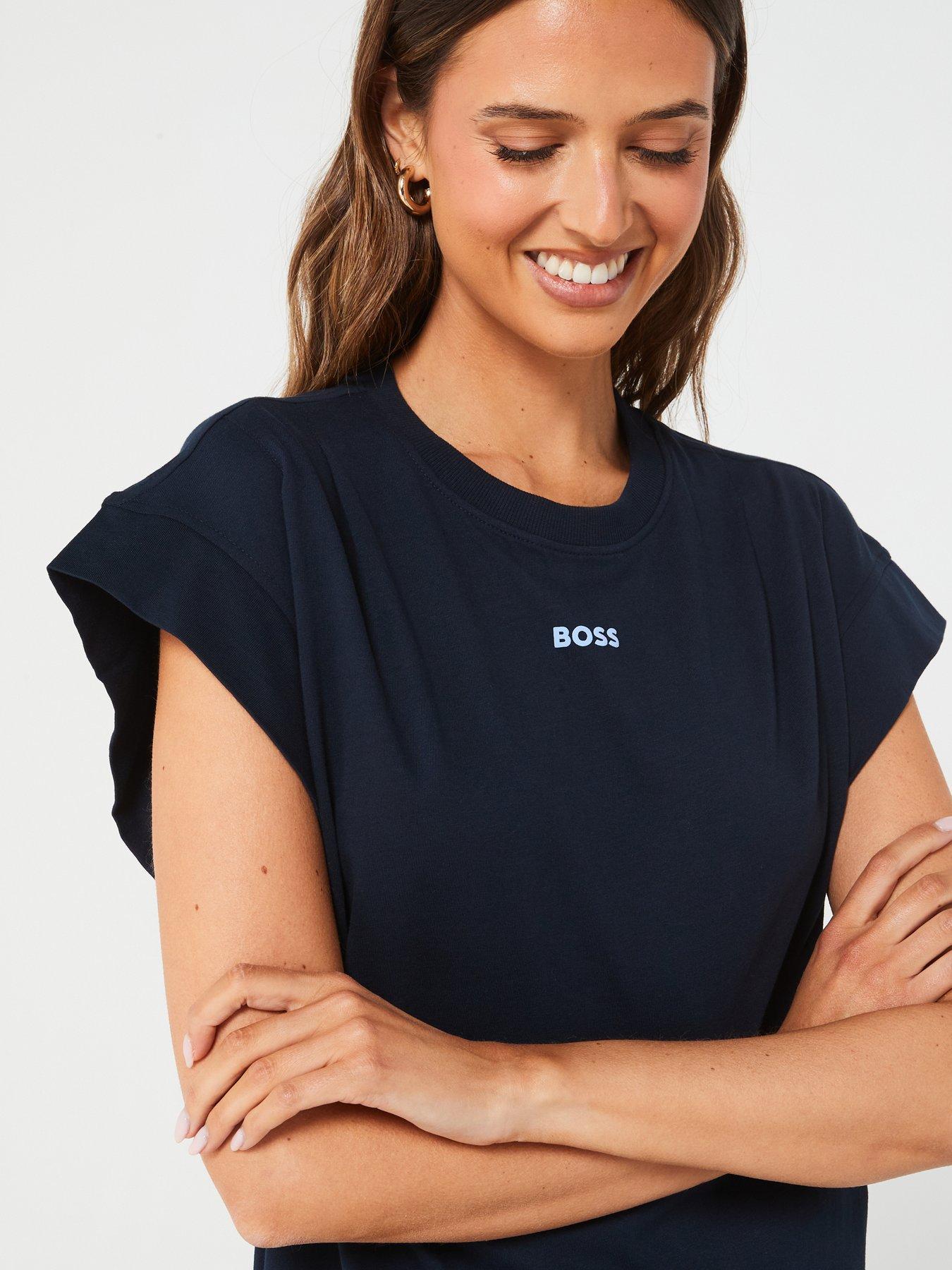 BOSS Edress Logo Jersey Midi Dress - Navy | Very