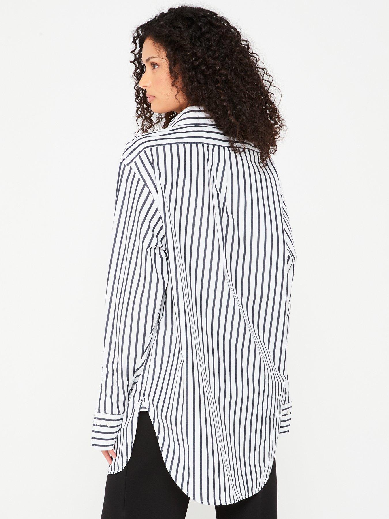 BOSS Berry Saturday Oversized Stripe Cotton Shirt - White | Very