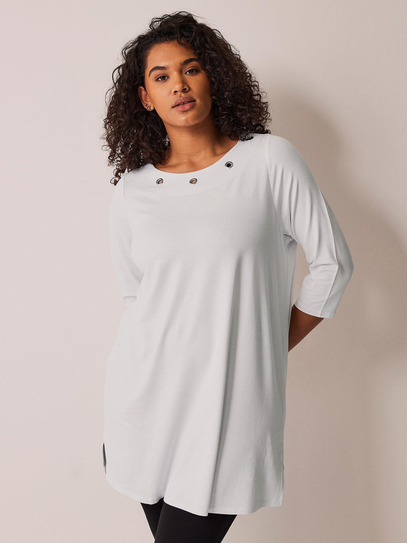 Evans Three Quarter Sleeve Split Side T-Shirt - White | Very