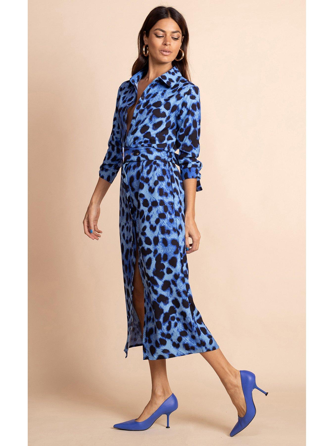 Dancing Leopard Alva Blue Leopard Midi Shirt Dress | Very