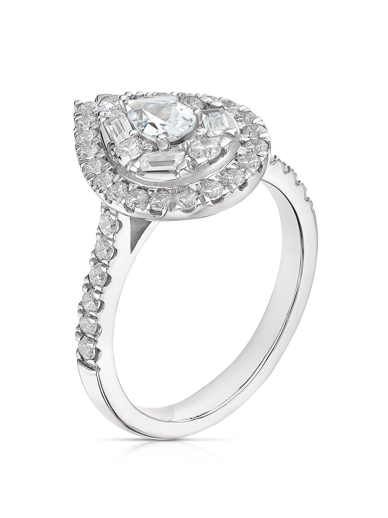 Ernest Jones Platinum Engagement Ring. 1ct Diamond Pear Shape Cluster ...