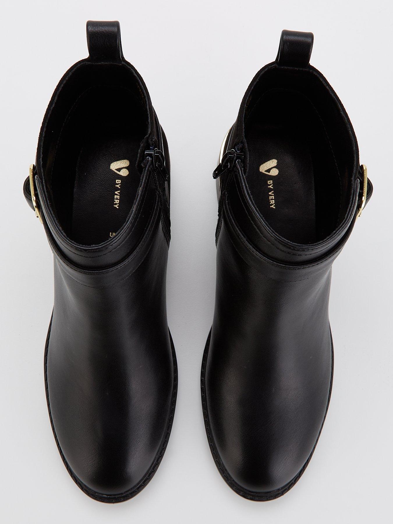V by Very Buckle Strap Flat Ankle Boot - Black | Very