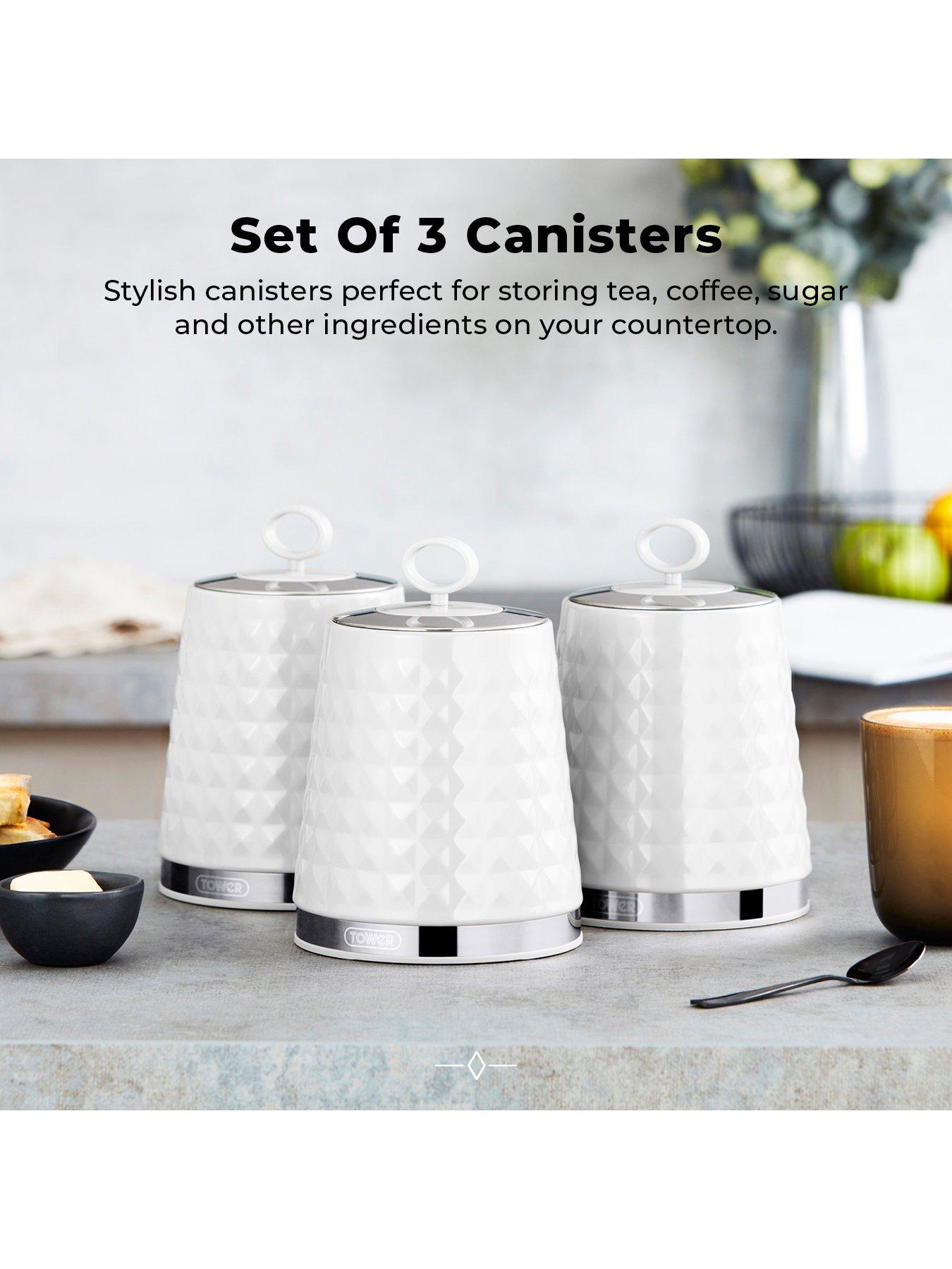 Tower Solitaire Set of 3 White Storage Canisters | Very